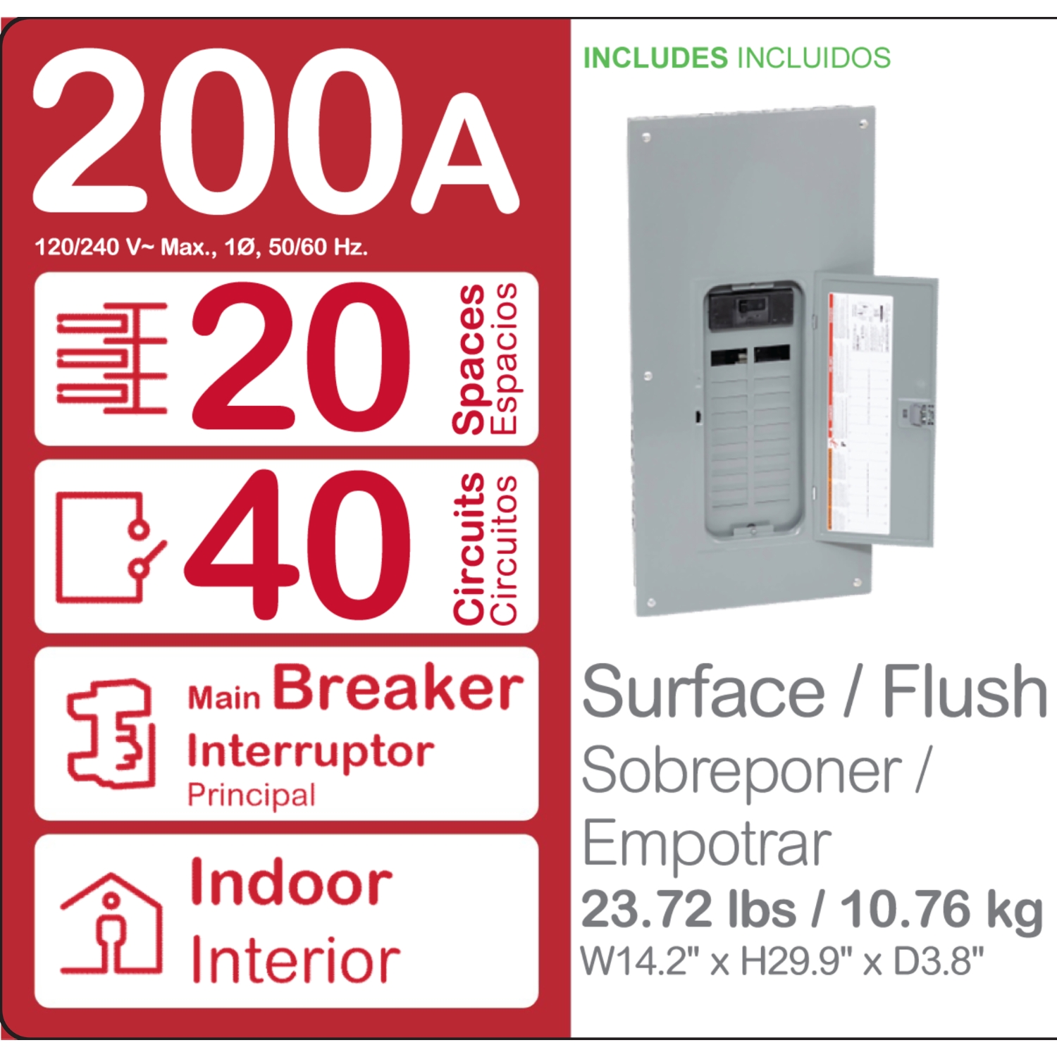 HOM2040M200PC - Load center, Homeline, 1 phase, 20 spaces, 40 circuits ...