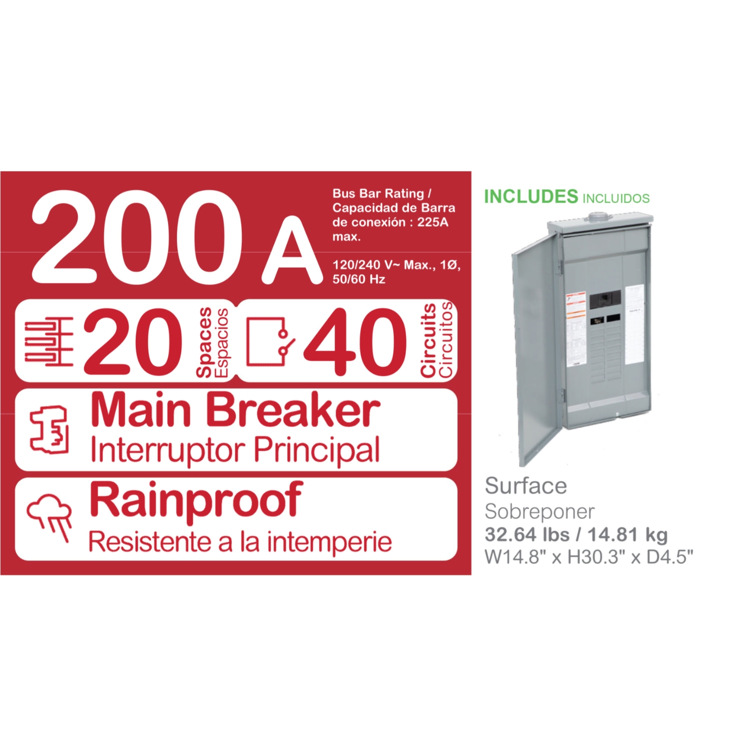 HOM2040M200PRB - Load center, Homeline, 1 phase, 20 spaces, 40 circuits ...