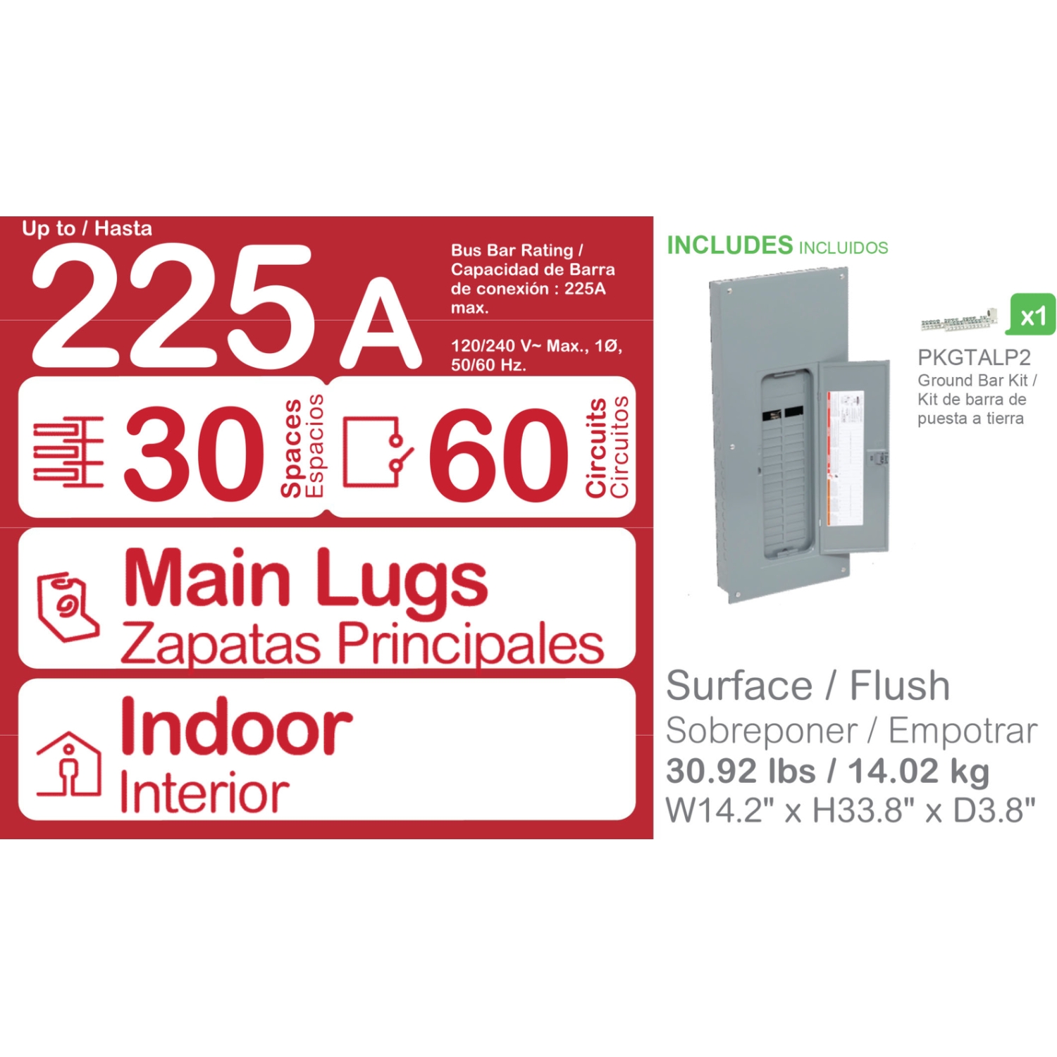 HOM3060L225PGC - Load center, Homeline, 1 phase, 30 spaces, 60 circuits ...