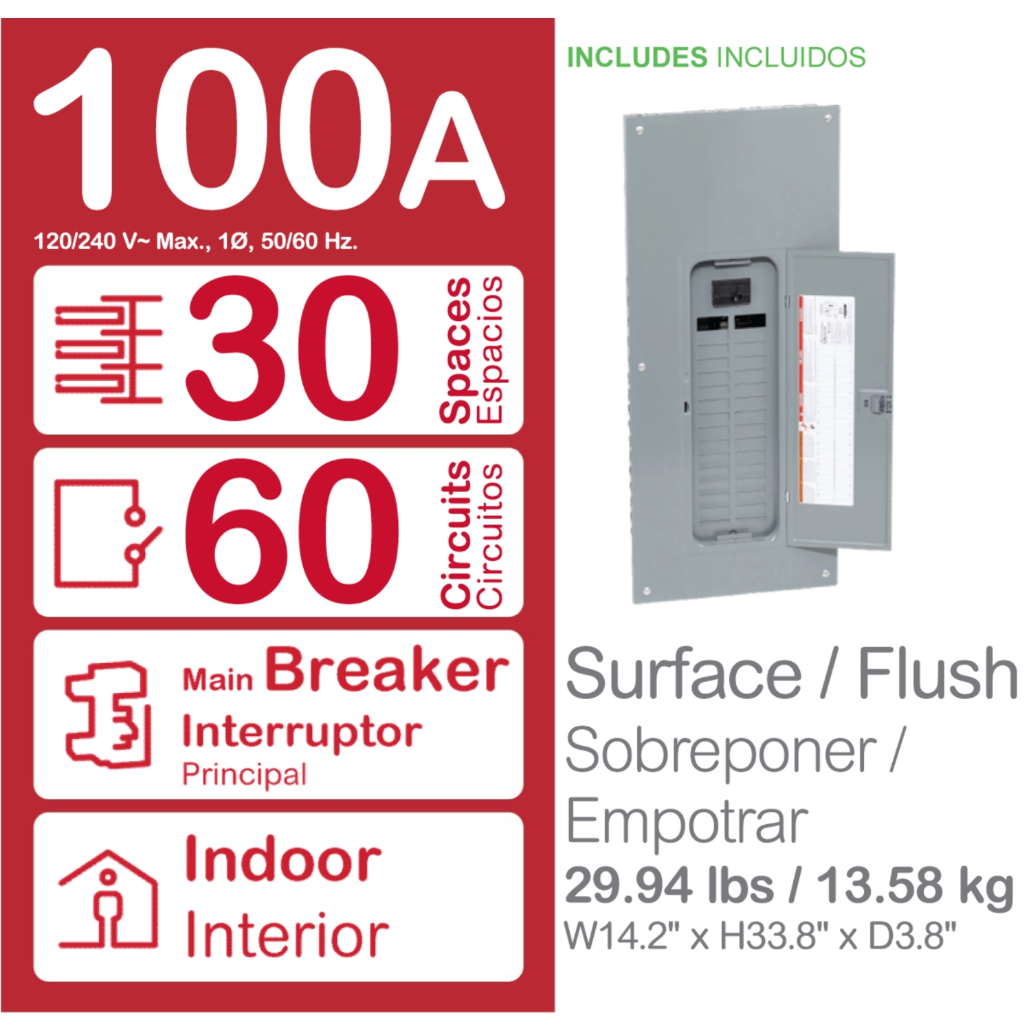 HOM3060M100PC - Load center, Homeline, 1 phase, 30 spaces, 60 circuits ...