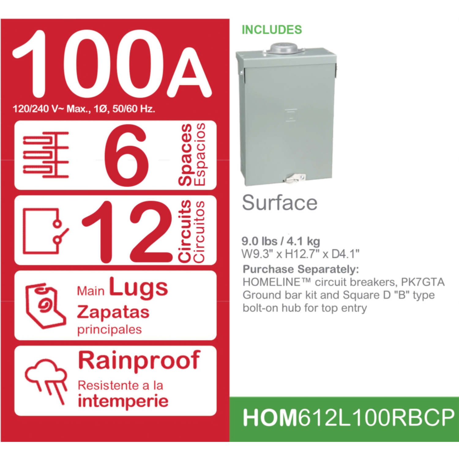 HOM612L100RBCP - Load center, Homeline, 1 phase, 6 spaces, 12 circuits ...