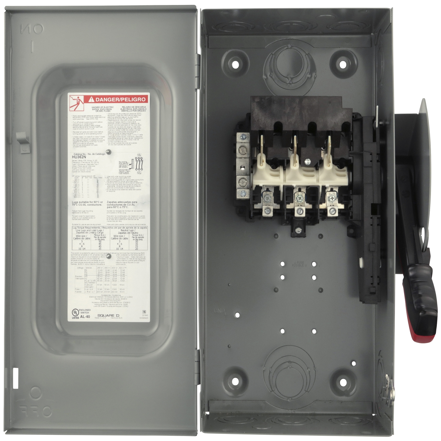 HU362N - Safety switch, heavy duty, non fusible, 60A, 3 pole, 60HP ...