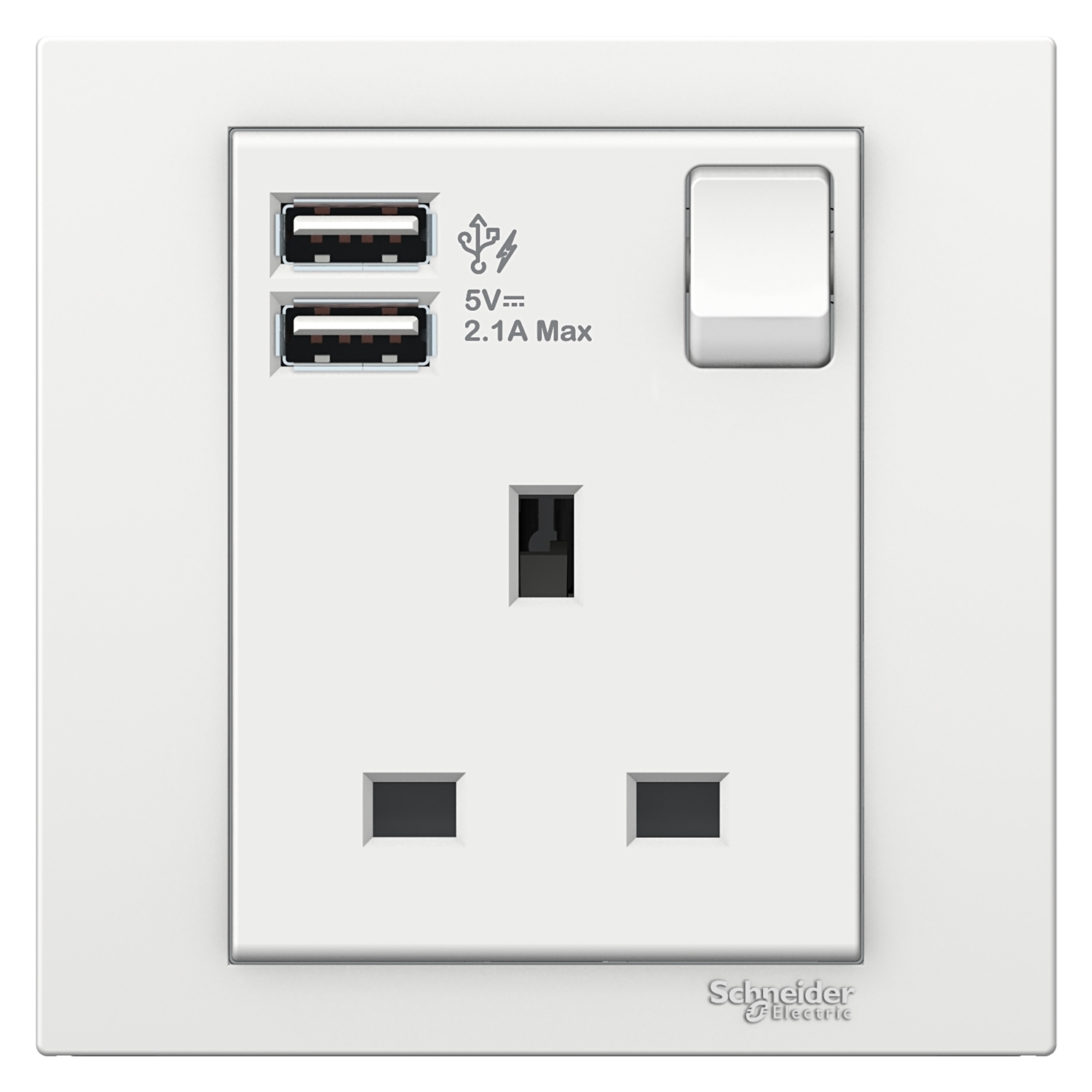 KB15USB_WE - 13A 1 Gang Switched Socket with 2.1A USB, White ...