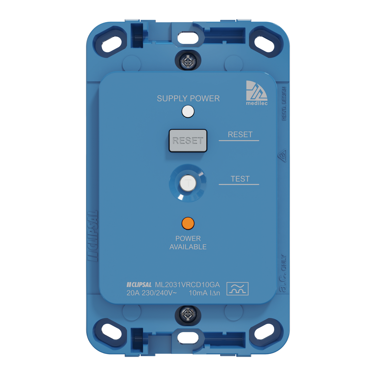 ML2031VRCD10GA-DB - RCD grid, Medilec, Clipsal, RCD trip 10mA, 20A ...