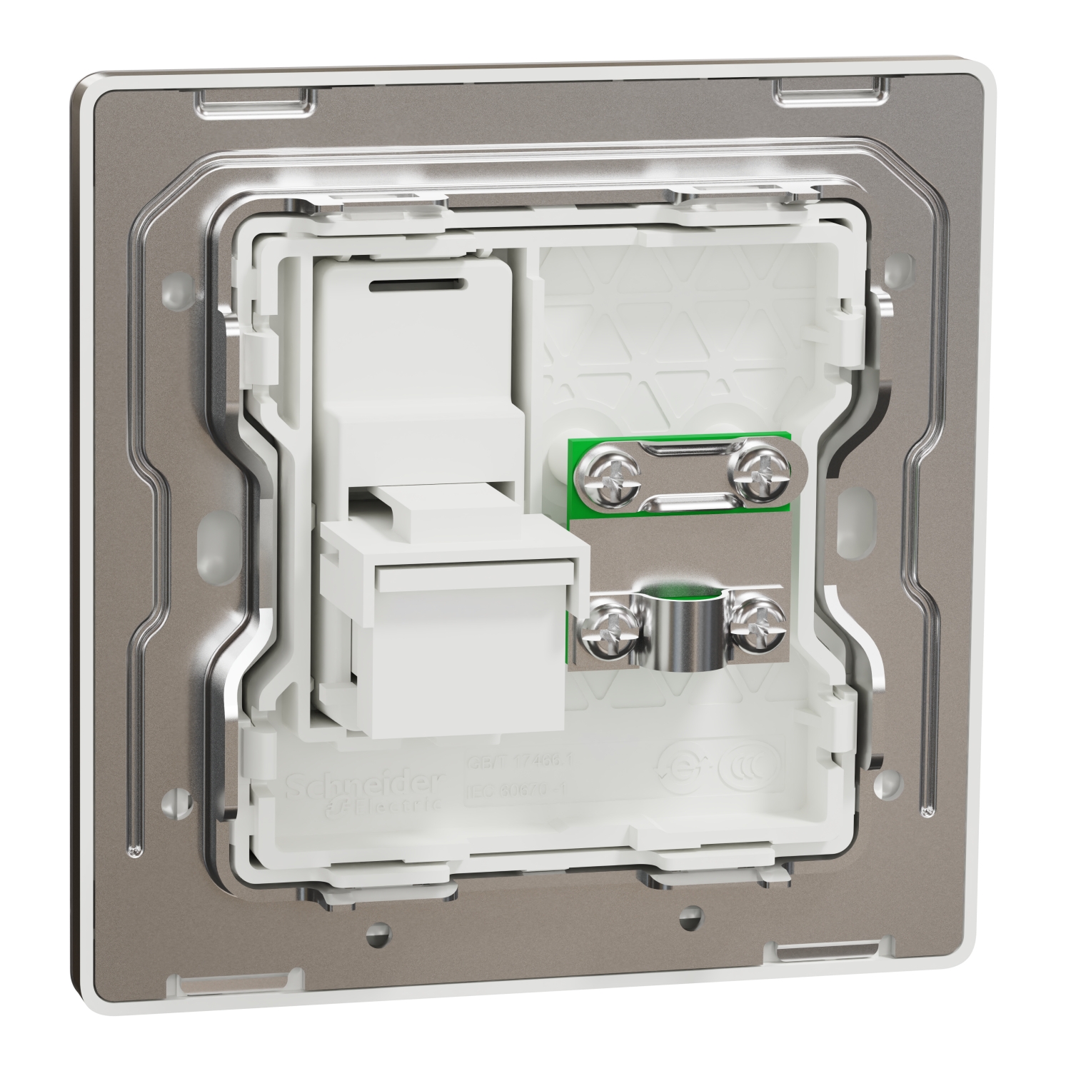 NUX32TVRJ4_AB - TV and telephone socket, Unica X, 2 gangs, shuttered, antique brass | Schneider ...