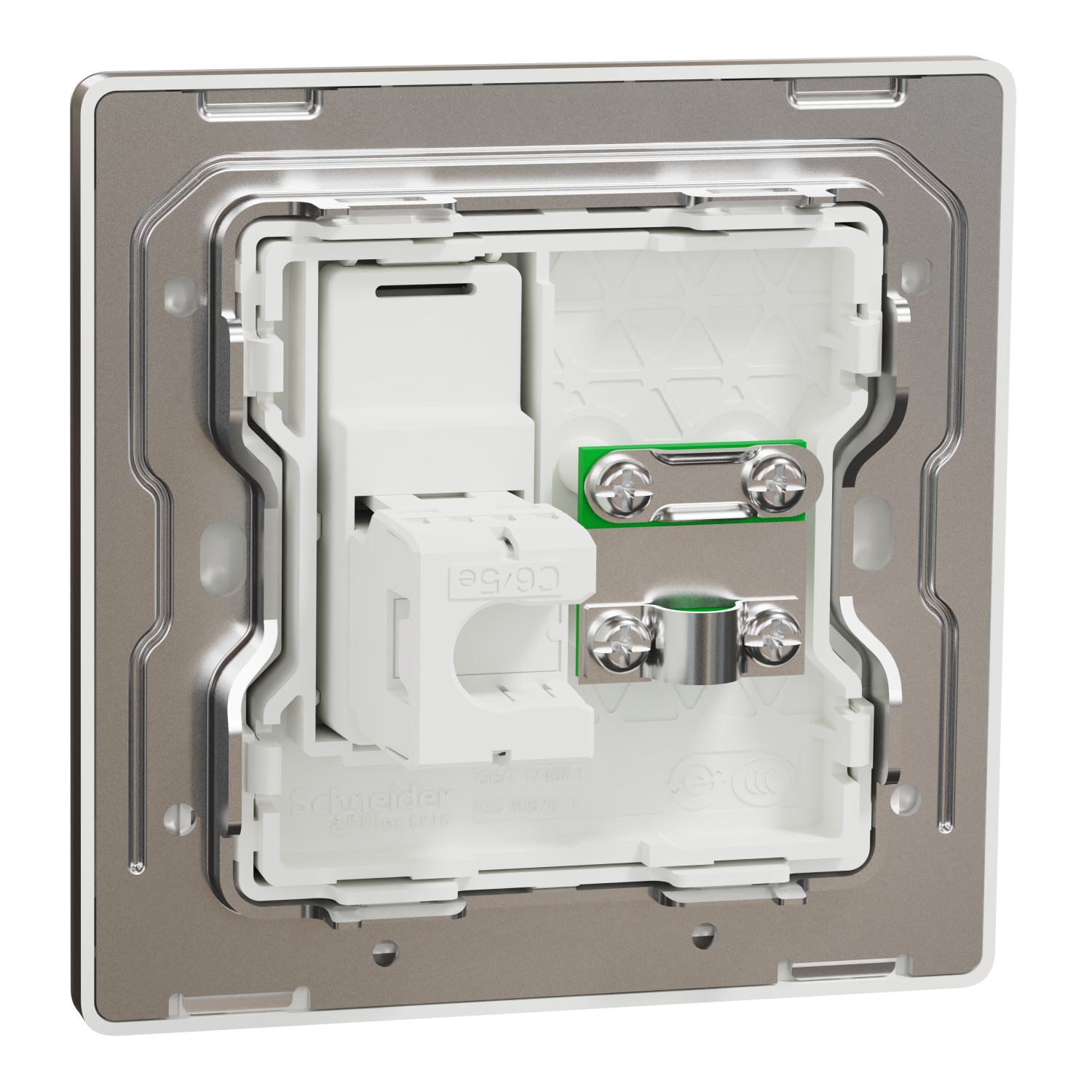 NUX32TVRJ6_DB - TV and Data socket, Unica X, 2 gangs, shuttered, dark ...