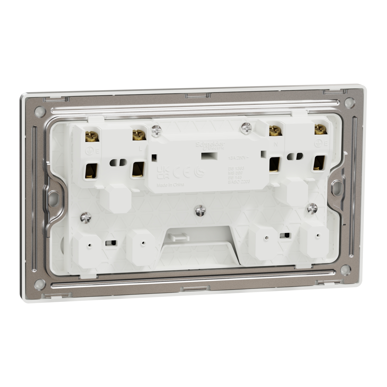 NUXT25DN_SS - Switched socket, Unica X, 13A, 250V, 2 gangs, 2 pole, with LED, stainless steel ...