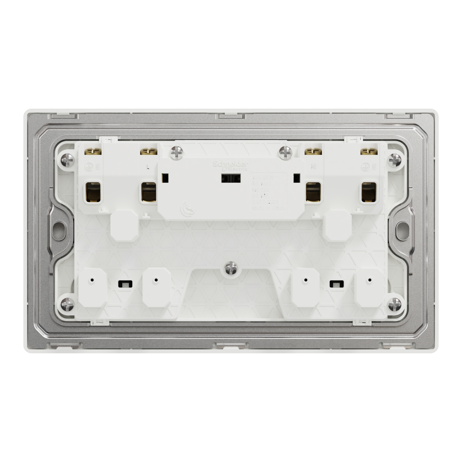 NUXT25D_DB - Switched socket, Unica X, 13A, 250V, 2 gangs, 2 pole, dark ...