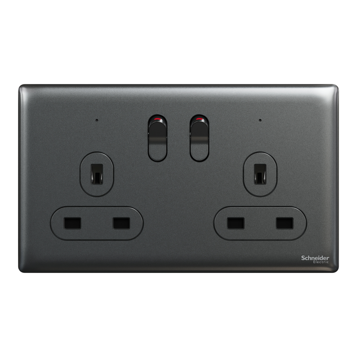 NUXT25N_DG - Switched socket, Unica X, 13A, 250V, 2 gangs, with LED, dark grey | Schneider ...