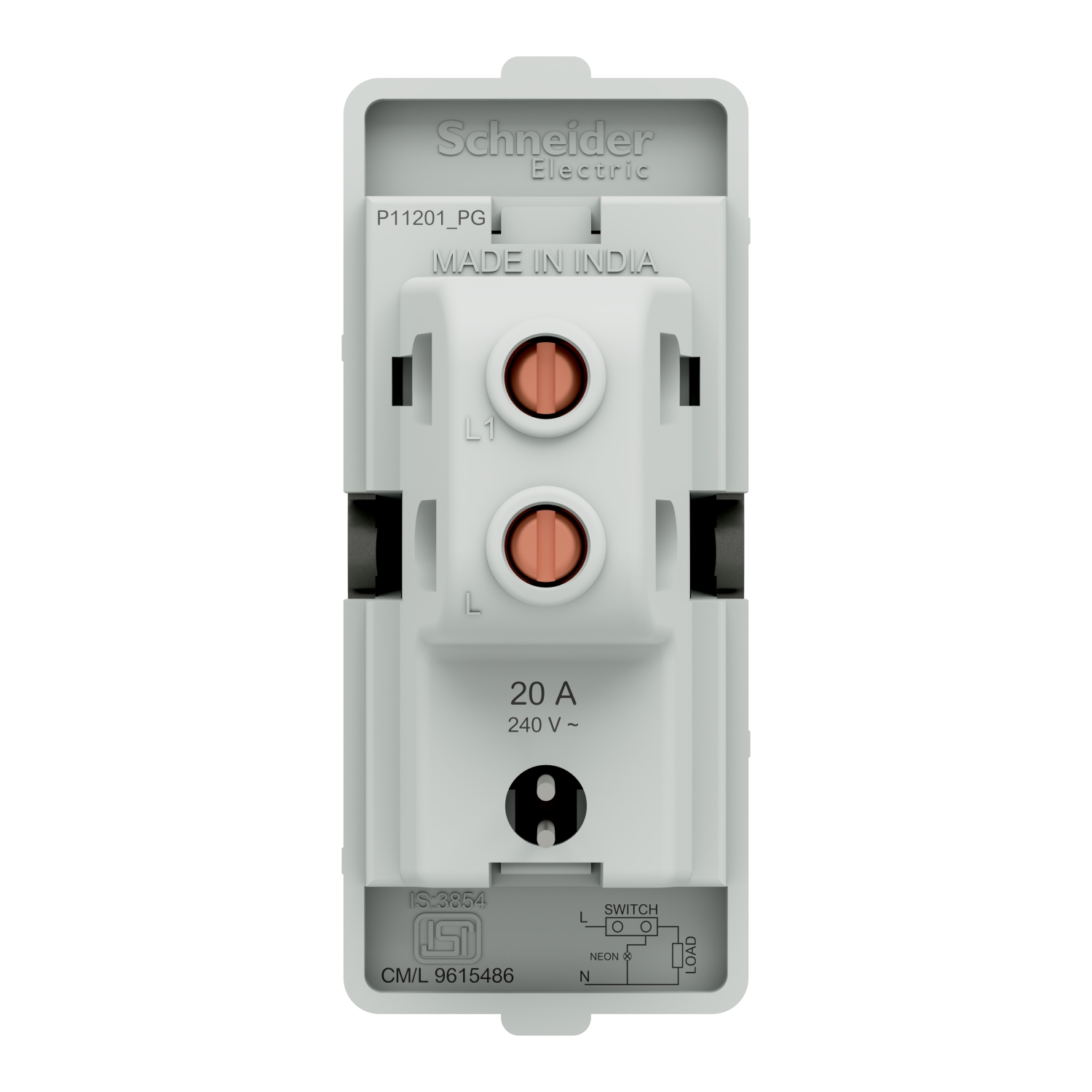 P11201_PG_N - Switch, Livia, 20A, 1 way, 1 module, with indicator ...