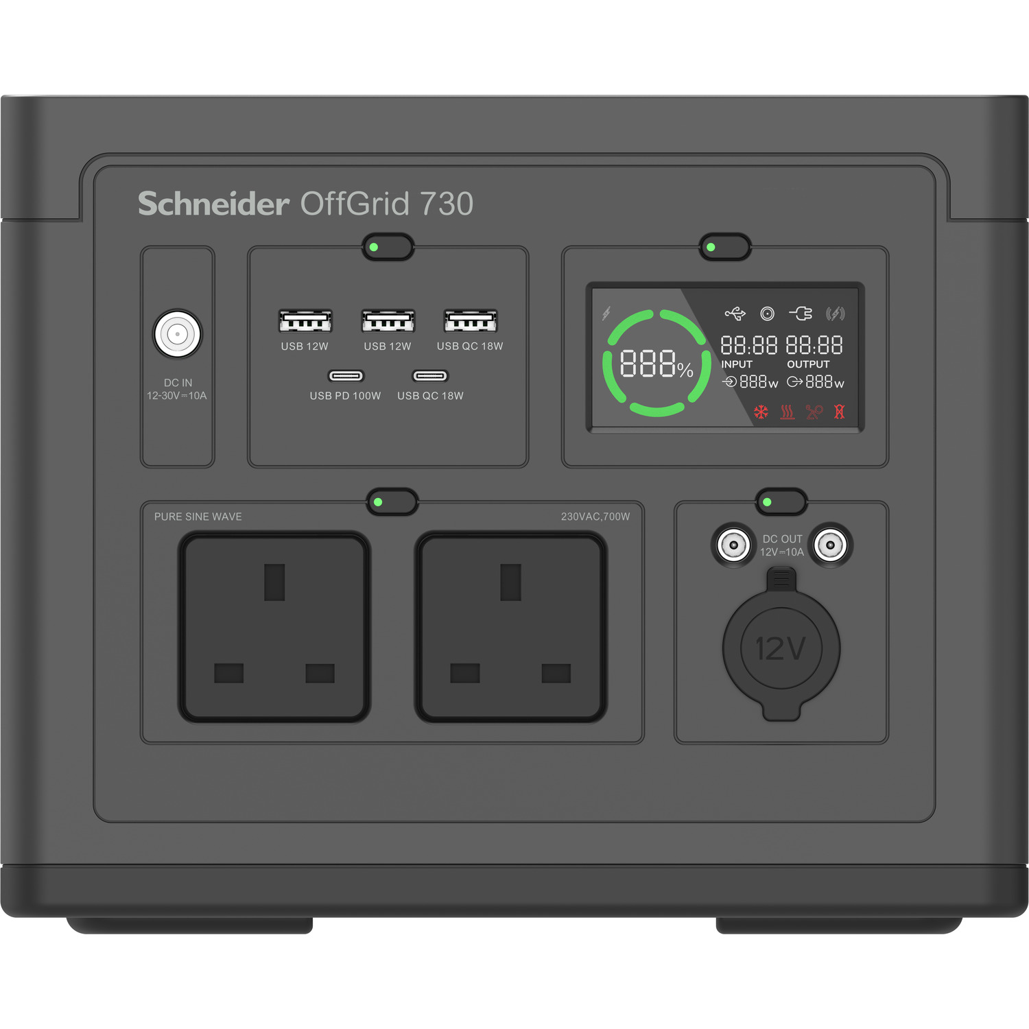 PPS730-UK - Schneider OffGrid Portable Power Station 730, 700W, 230V, 738Wh Lithium-ion, LCD, 2 ...