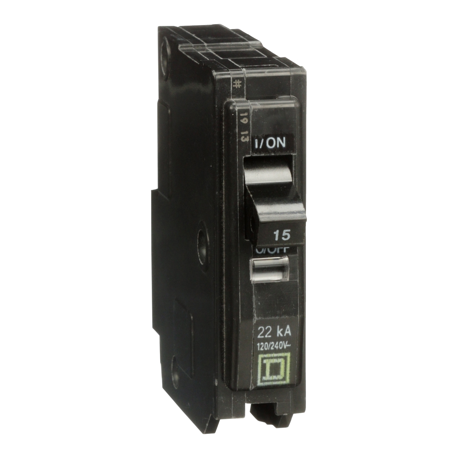 Mini circuit breaker， QO， 15A， 1 pole， 120/240 VAC， 22 kA， plug in mount