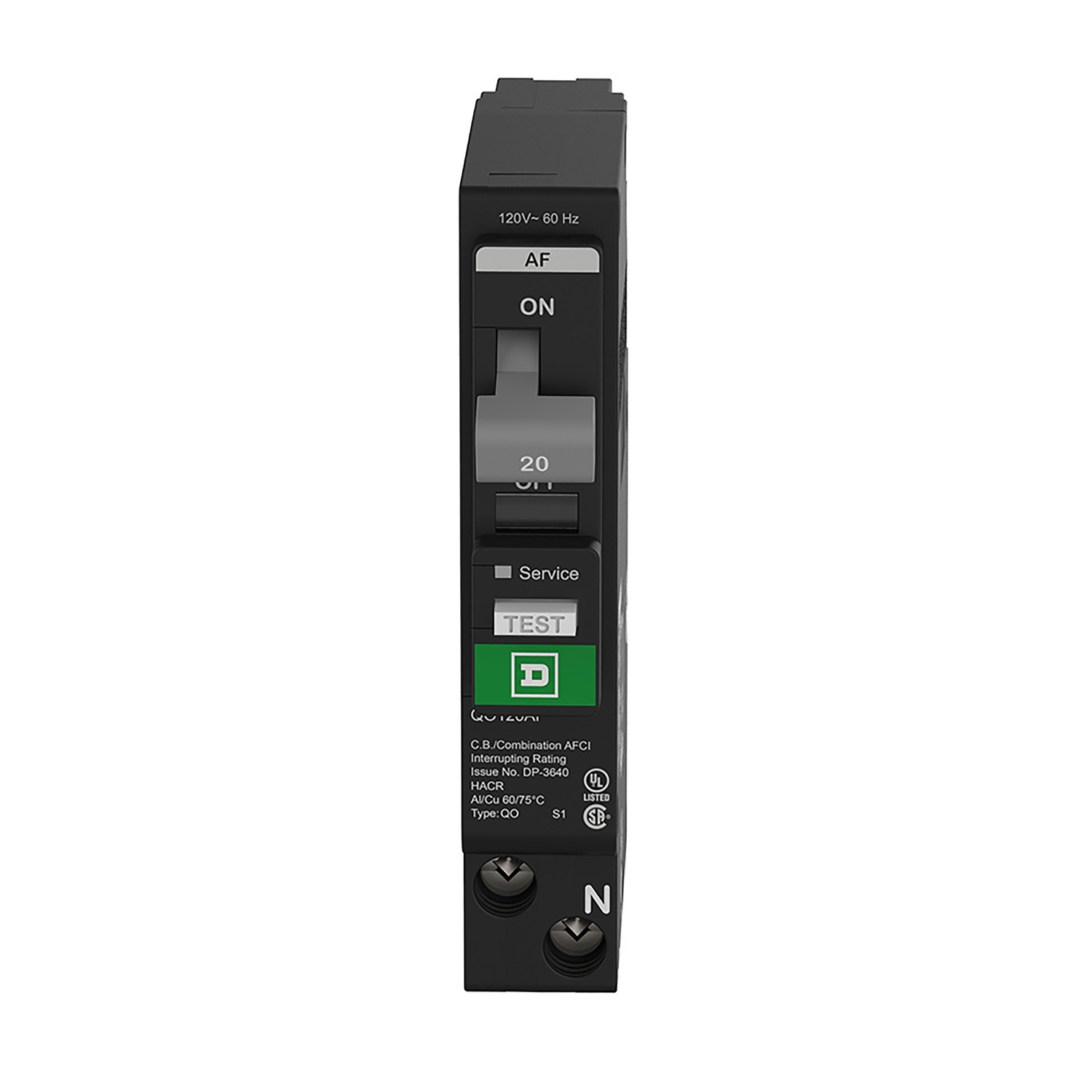 QO120VHPAF - [TAA] Mini circuit breaker, QO, 20A, 1 pole, 120VAC, 22kA ...