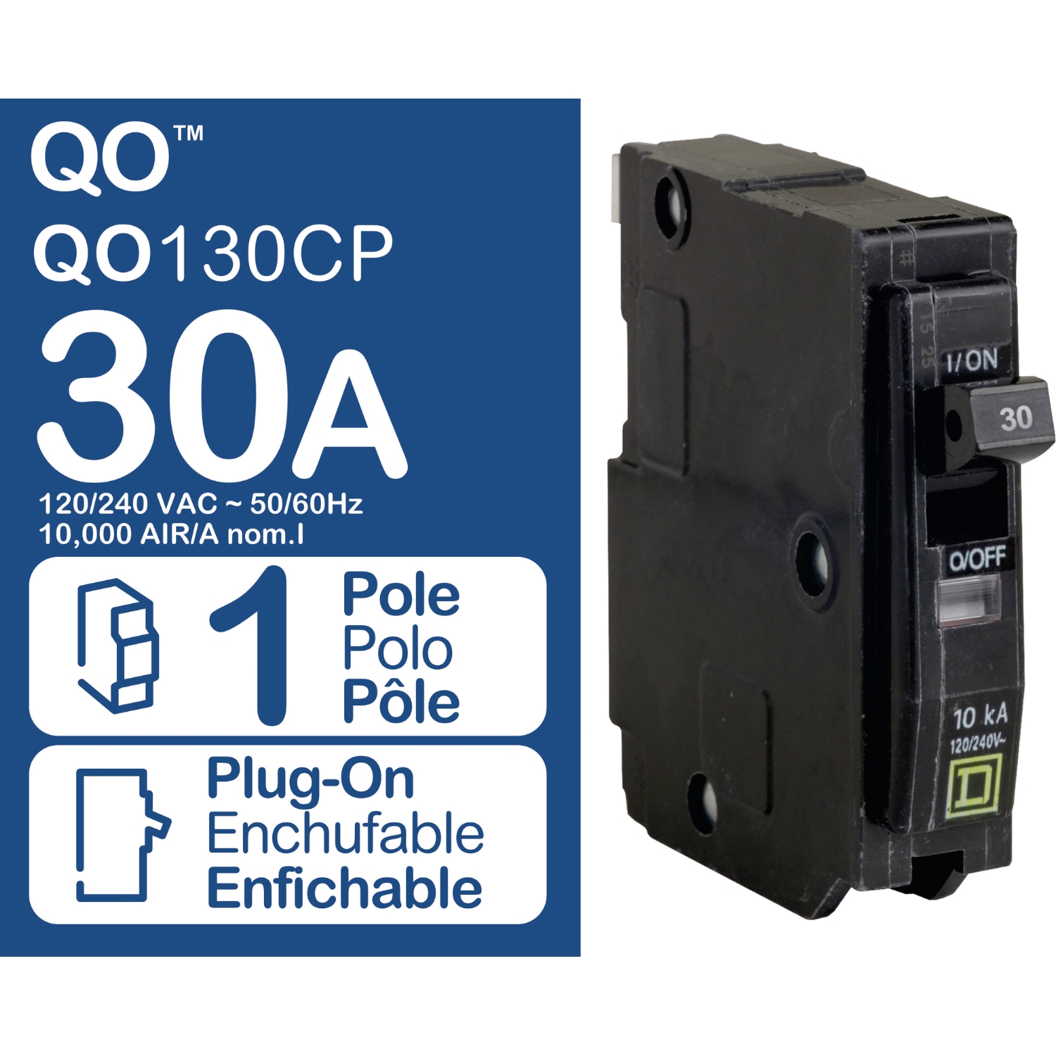QO130 - "interruptor TERMOMAGNETICO QO 1P. 30 A. ENCHUFABLE 10kA 120/240V " | Schneider Electric ...