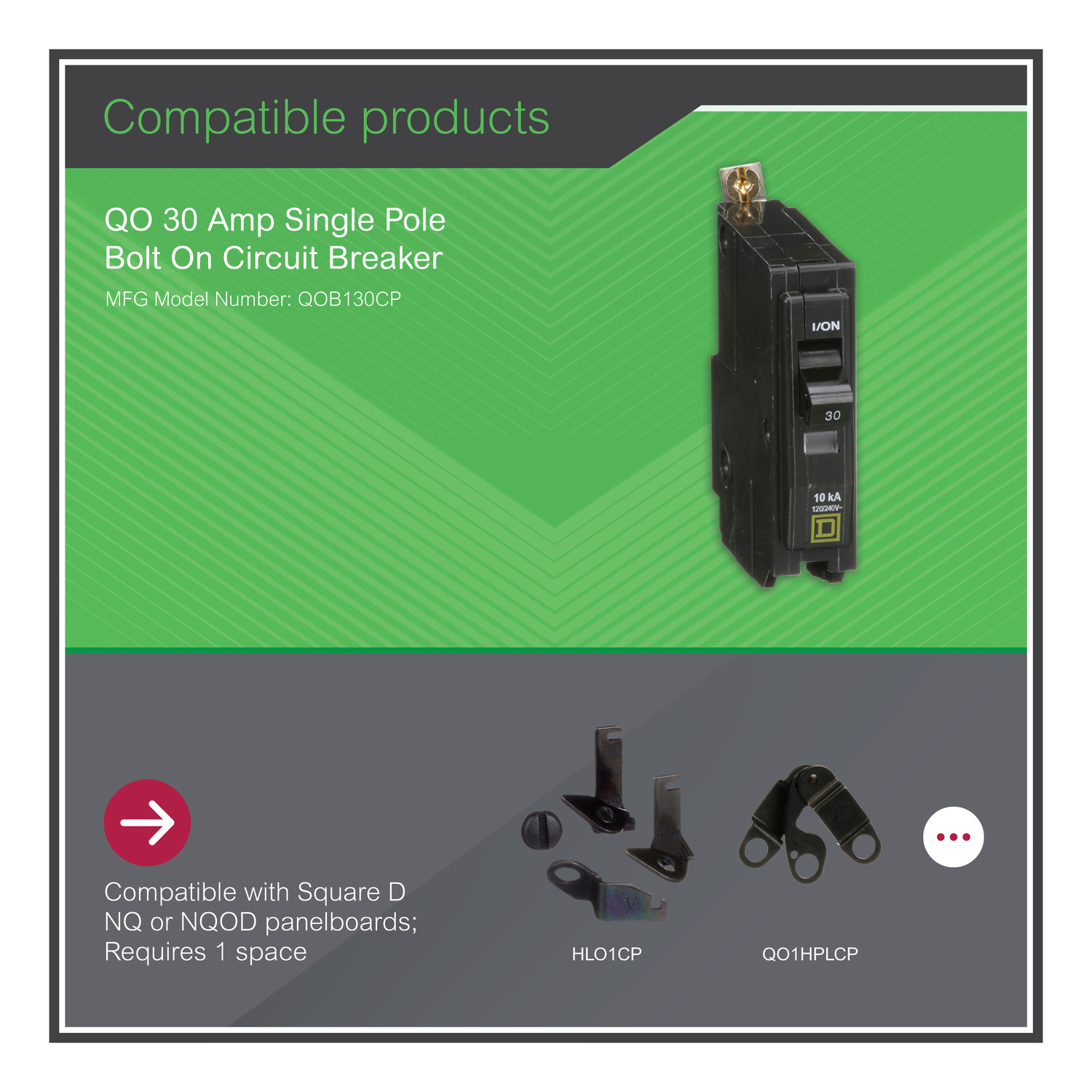 QOB130VHFT - Mini circuit breaker, QO, 30A, 1 pole, 120/240VAC, 22kA ...
