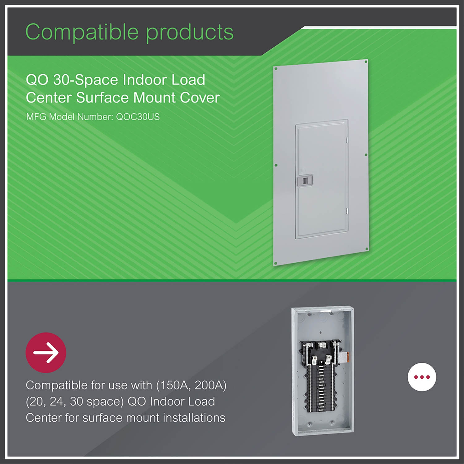 QOC30US, Replacement cover, QO, for 30 space load center, surface, gray ...