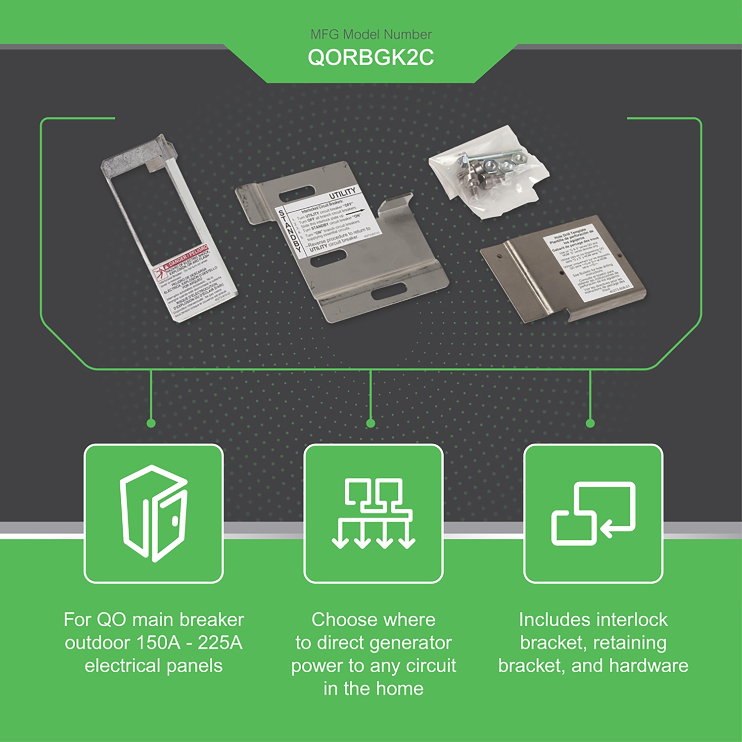 QORBGK2C - Load center accessory, QO, generator interlock kit, 150A to ...