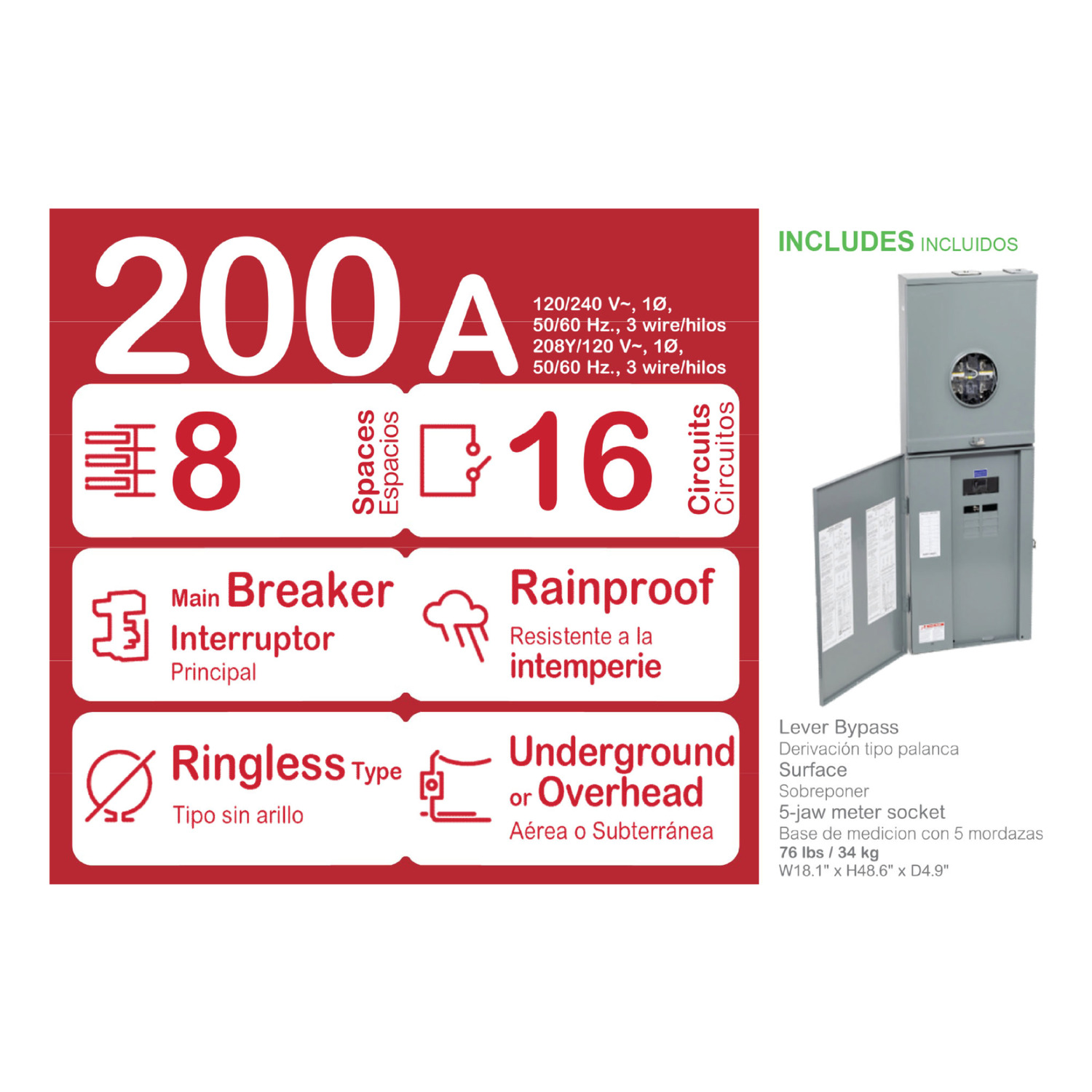 RC816F200SL - Meter mains, Homeline, CSED, ringless socket, 200A ...