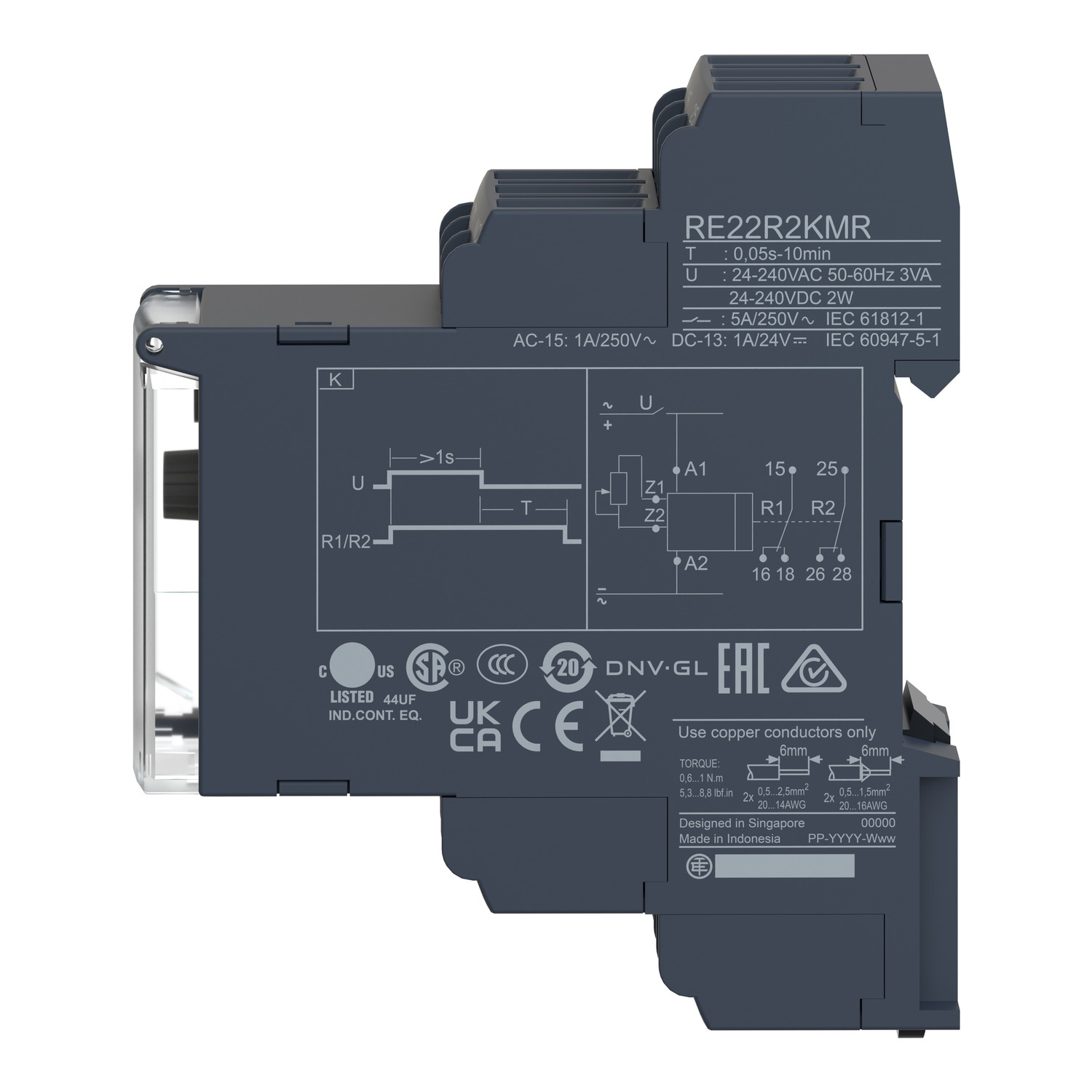 RE22R2KMR - Off-delay Timing Relay - 0.05s…10min - 24…240V AC/DC - 2C/O ...