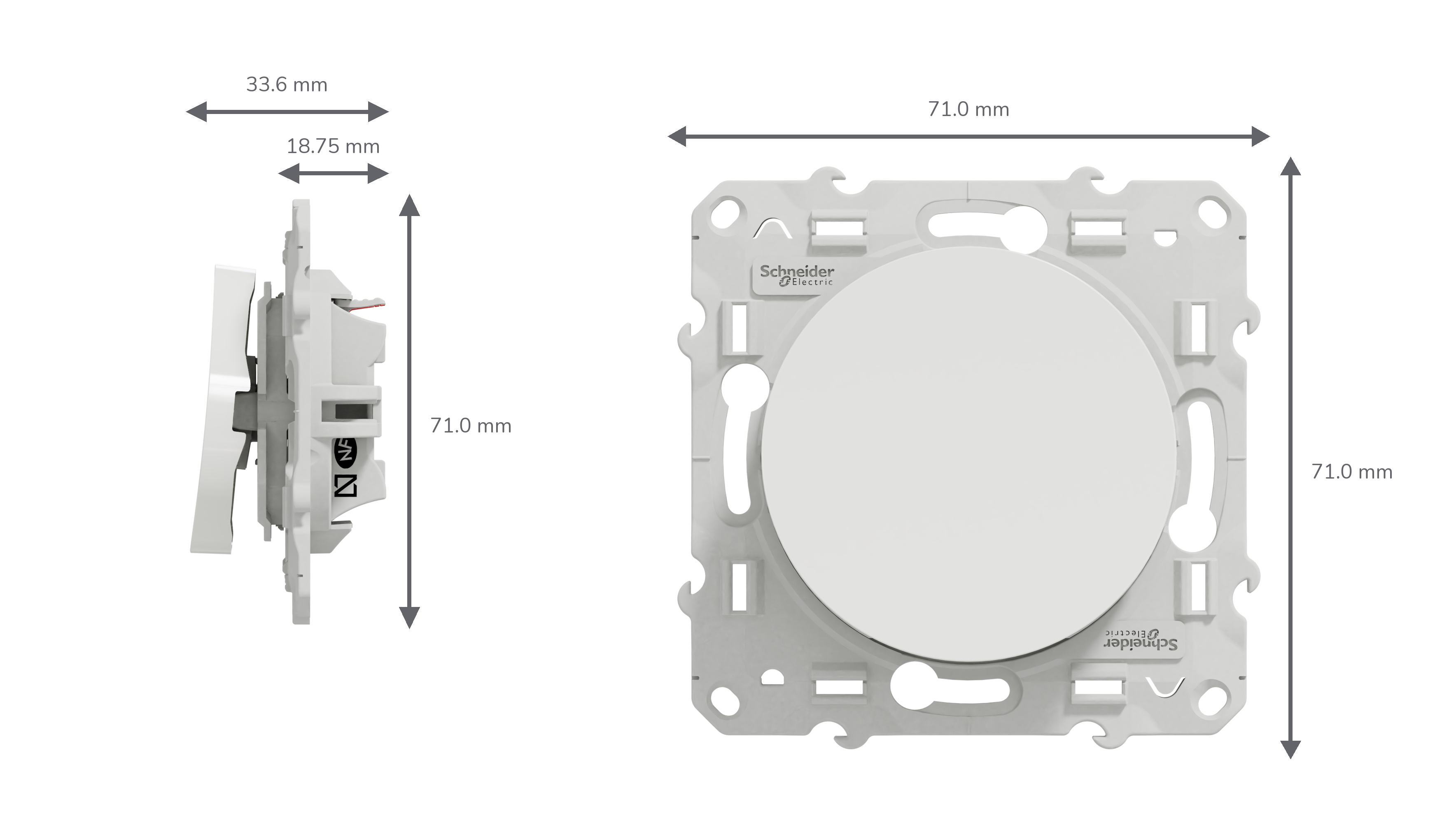 Odace - Push-button - White - 10 A - with screw - Image with Dimensions ...