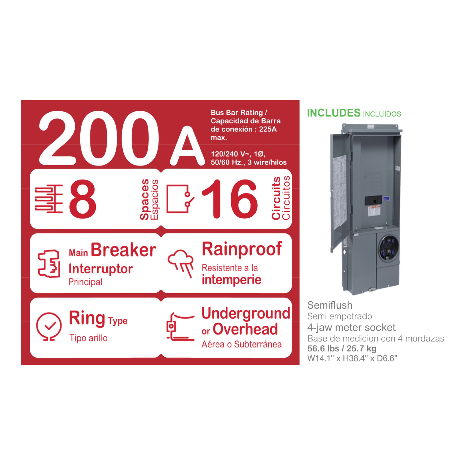 SC816F200PF - Meter mains, Homeline, CSED, ringed socket, 200A, outdoor ...