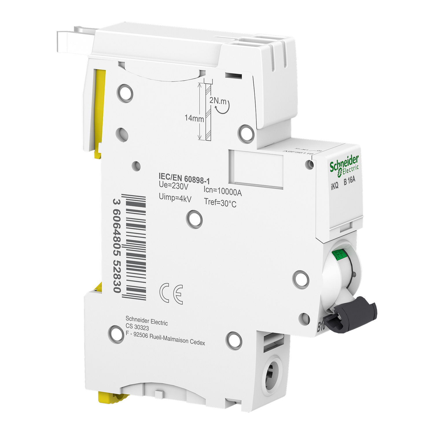 SE10B116 - Miniature circuit-breaker (MCB), Acti9 iKQ, 1P, 16A, B curve, 10000A (EN 60898-1 ...