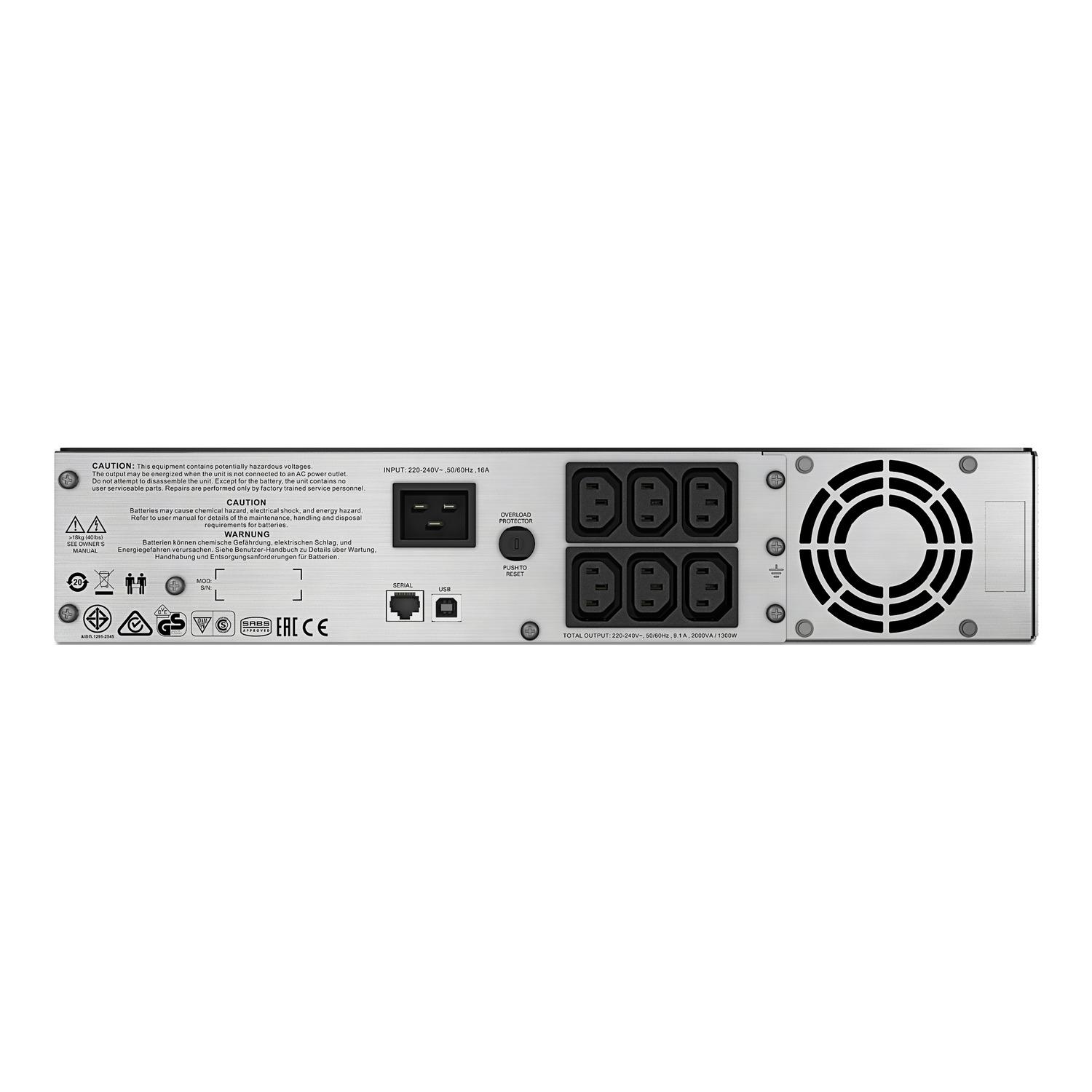 SMC2000I-2U - APC Smart-UPS C, Line Interactive, 2000VA, Rackmount 2U, 230V, 6x IEC C13 outlets ...