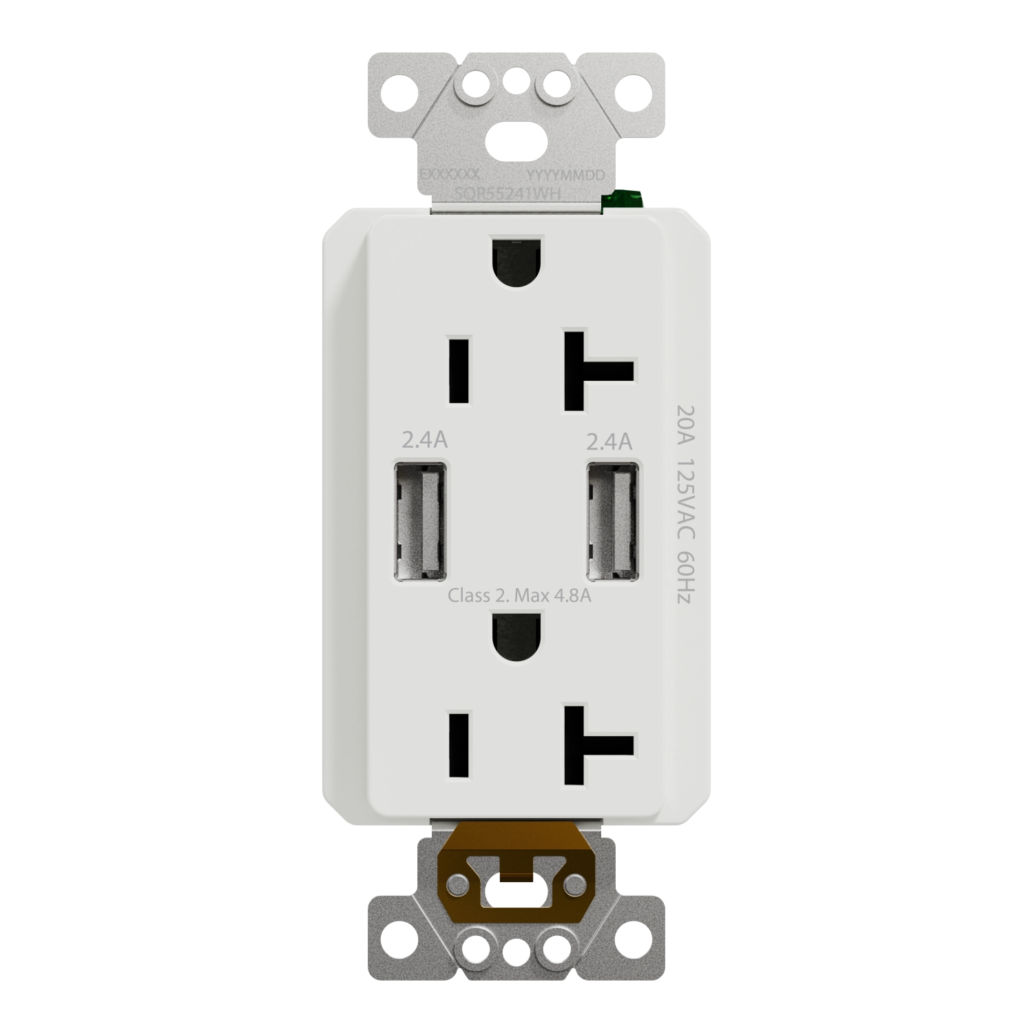SQR55241WH - X Series 20A 125V Tamper Resistant USB A/A 4.8A Duplex ...