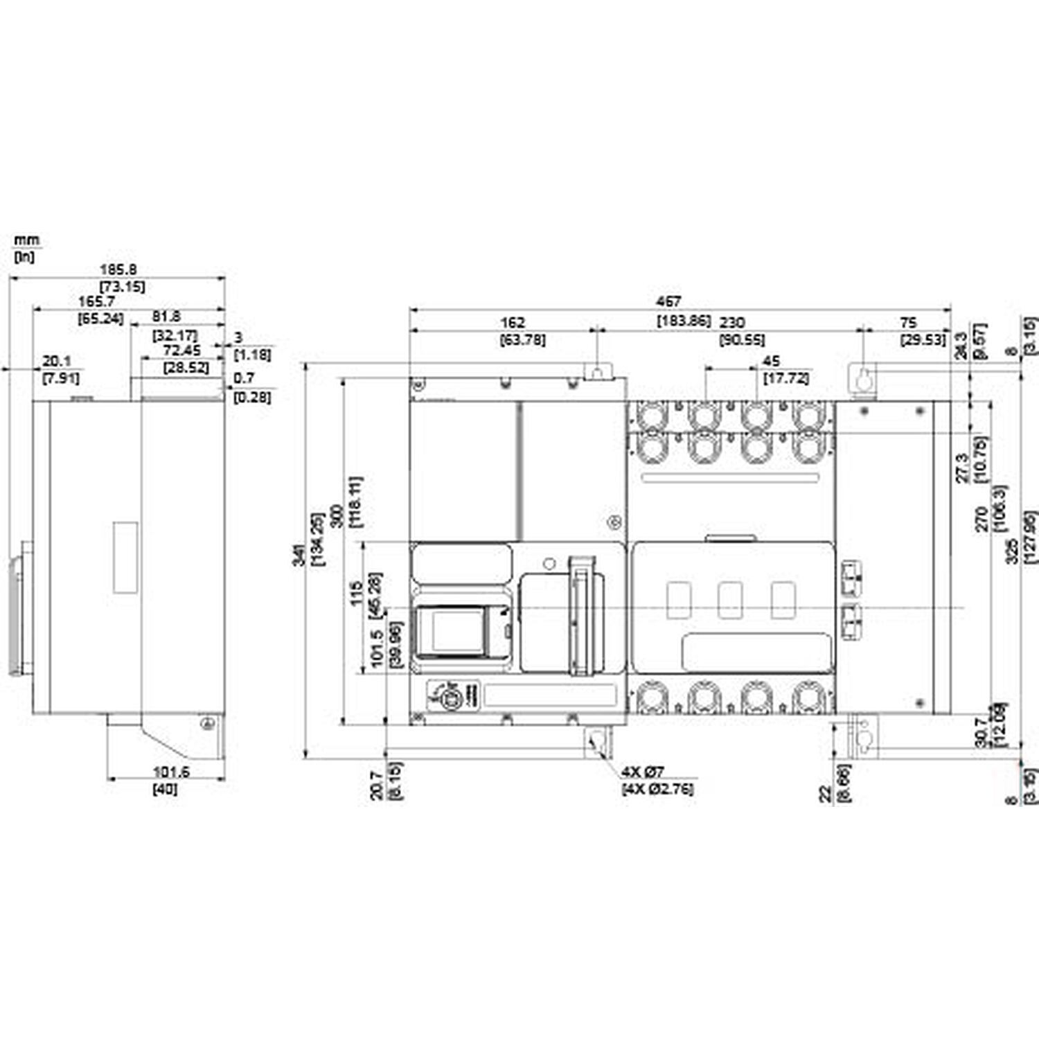 Frame 4 Dimensions Technical illustration | Schneider Electric