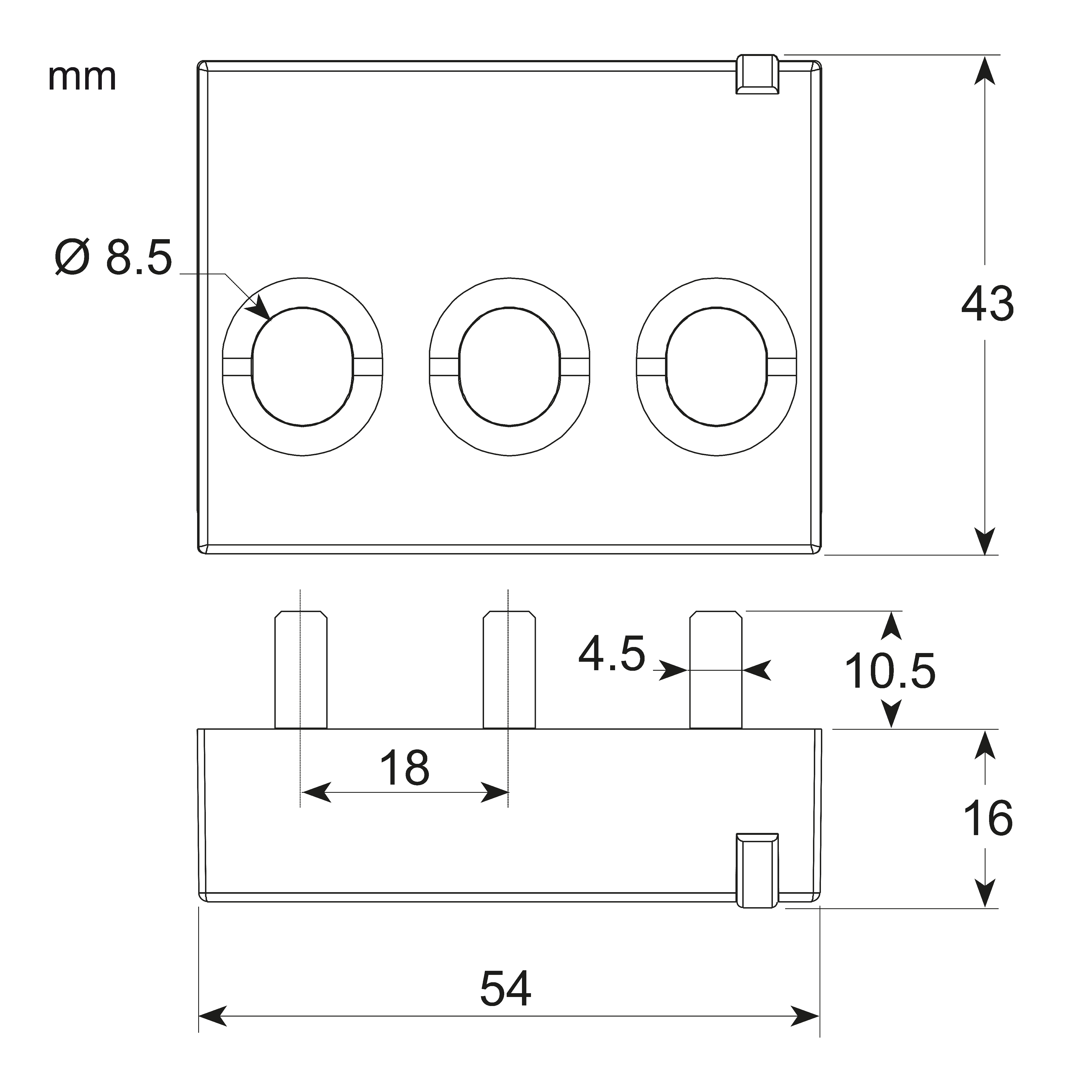 PowerTag Monoconnect 63A 3P top and bottom - TI Dimensions Technical ...