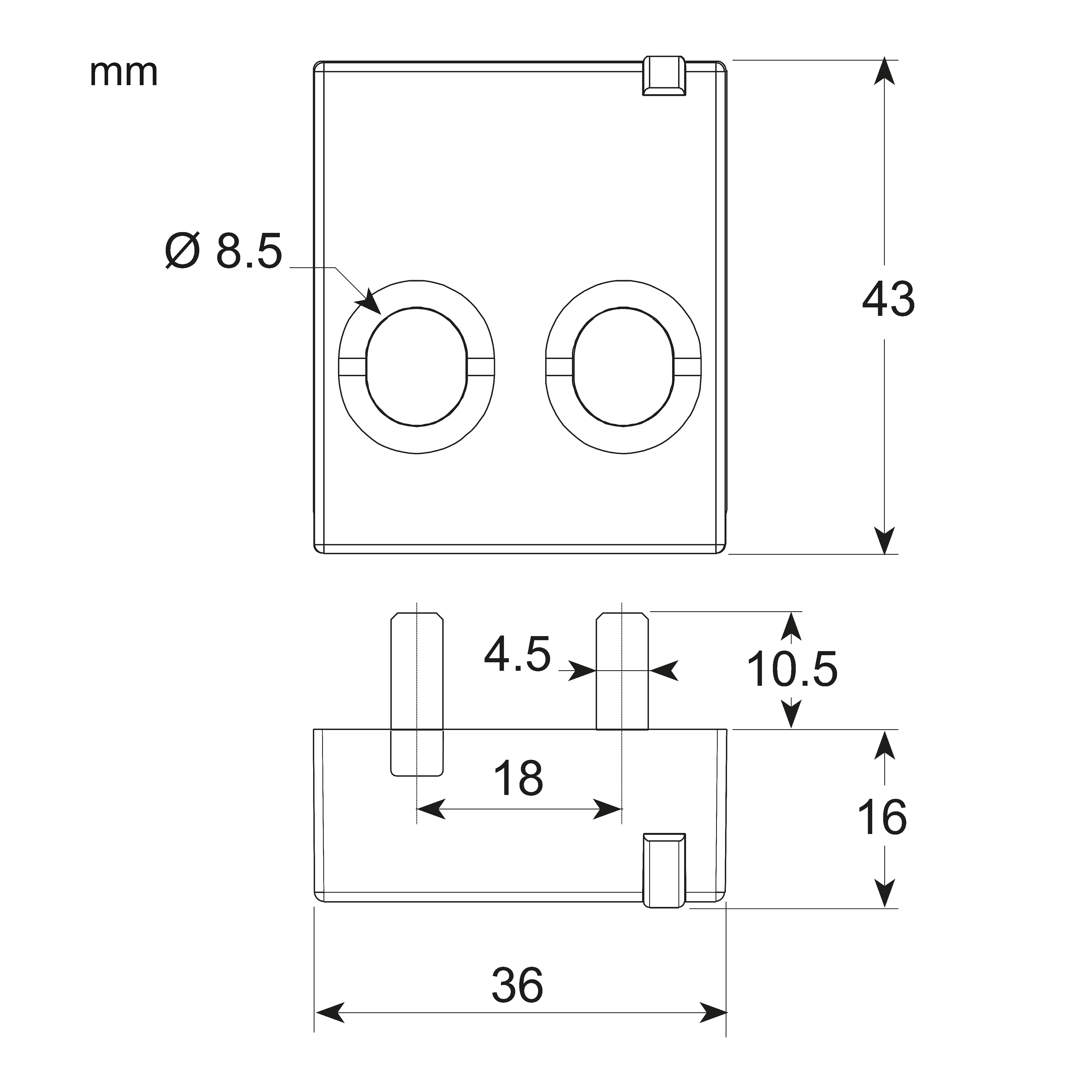 PowerTag Monoconnect 63A 1P+N top - TI Dimensions Technical ...