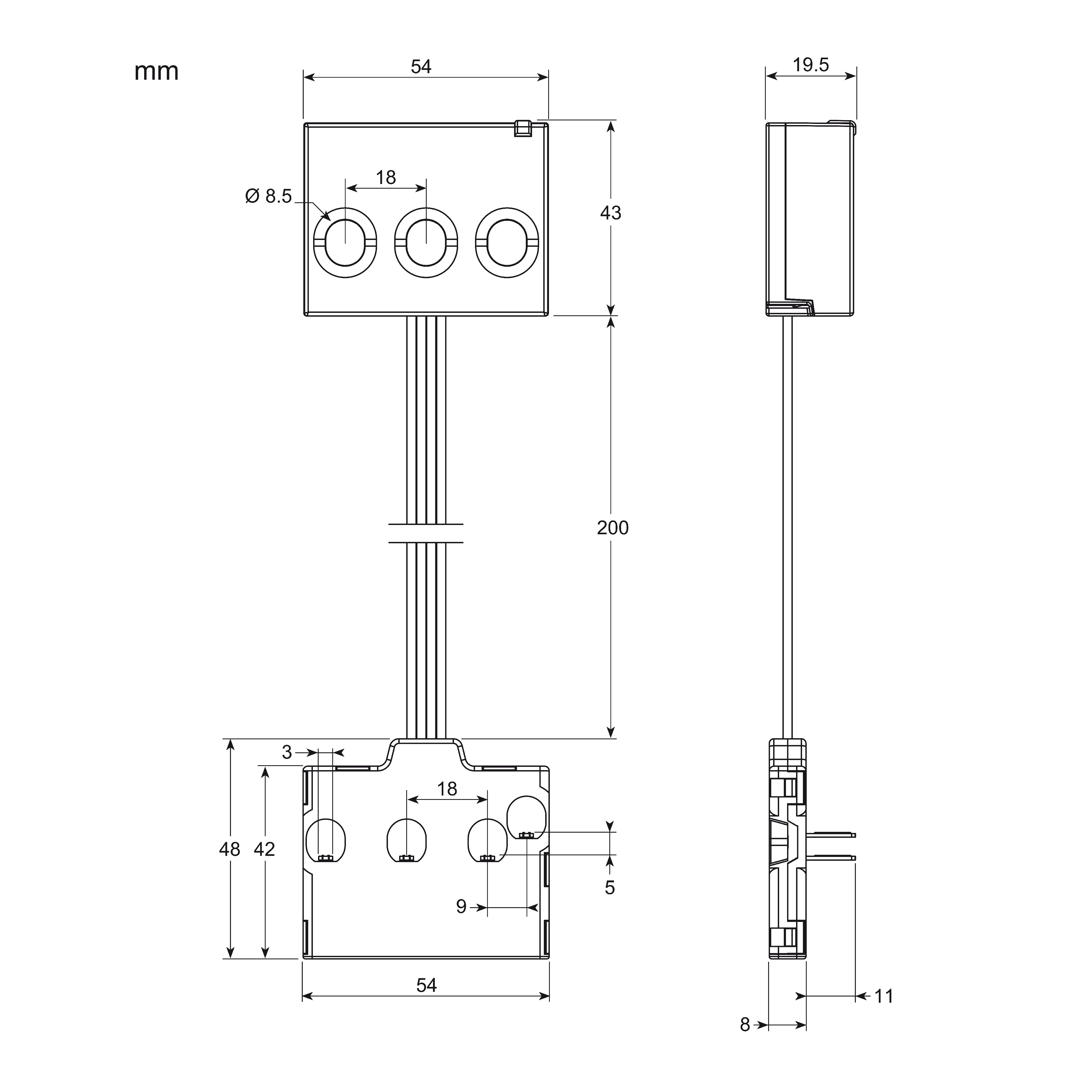 PowerTag PhaseNeutral 63A 3P+N top and bottom - TI Dimensions Schéma ...