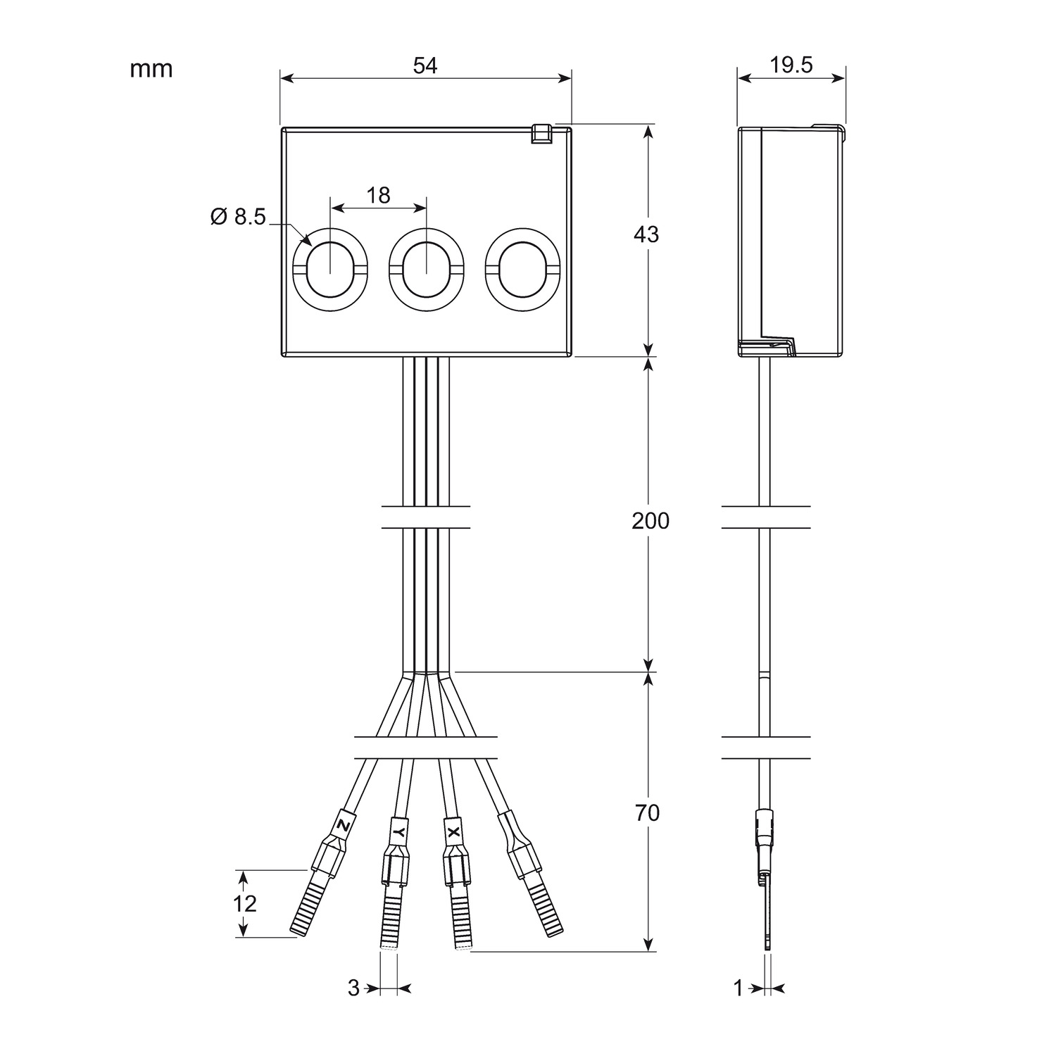 PowerTag Flex 63A 3P+N top and bottom - TI Dimensions Technical ...