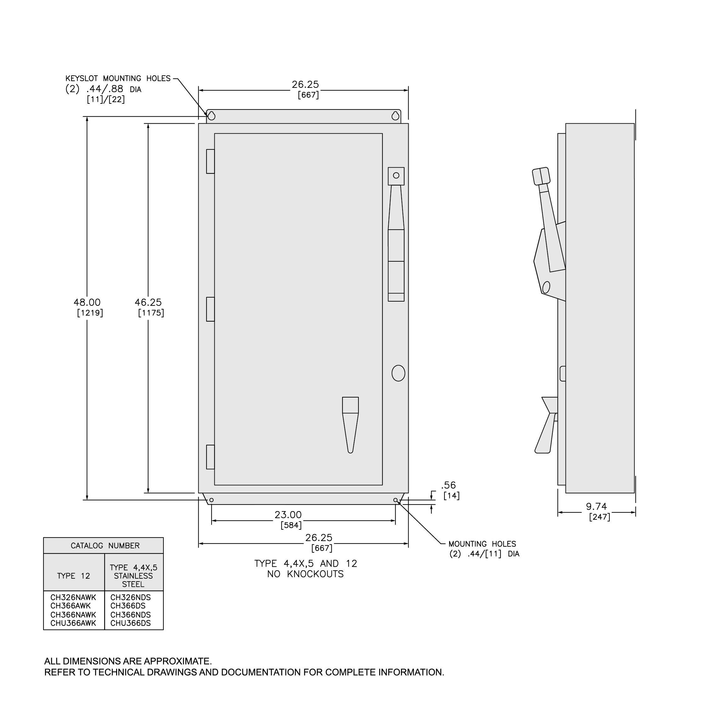 Illustration: Dimensions Drawing for 600A NEMA Type 12 and Type 4, 4X ...