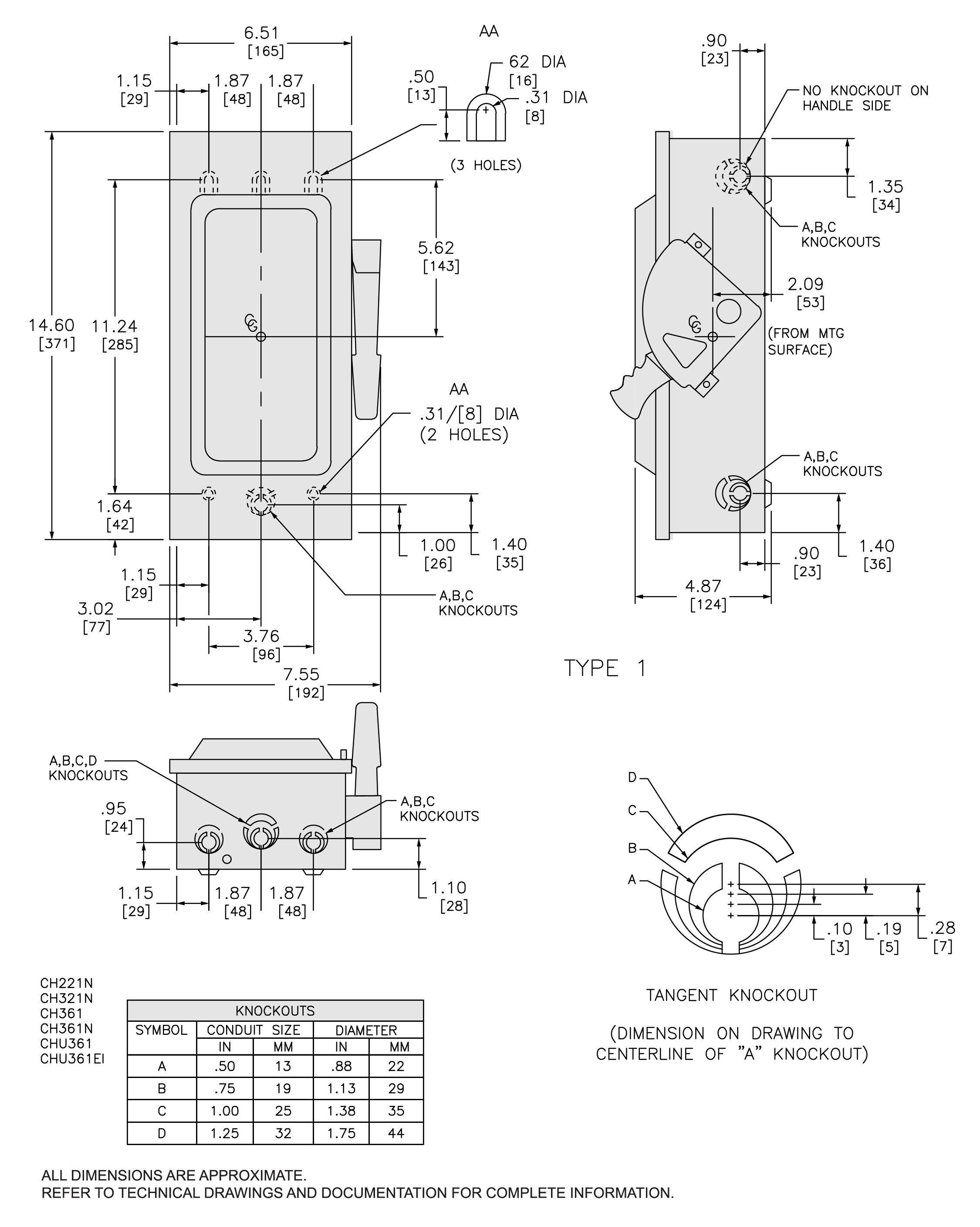 Illustration: Dimensions Drawing for CH221N, CH321N, CH361, CH361N ...