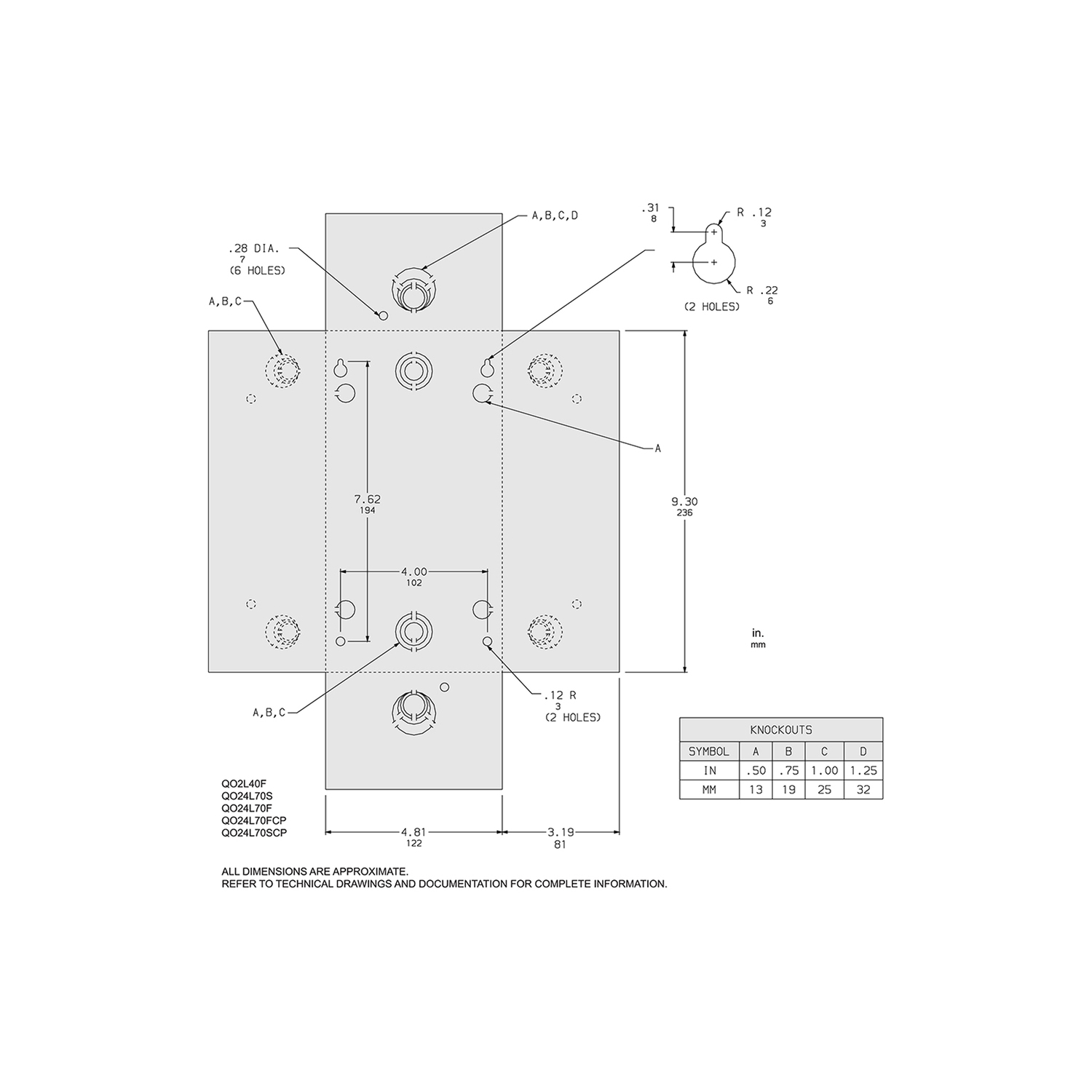 QO24L70S, Load center, QO, 1 phase, 2 spaces, 4 circuits, 70A fixed ...