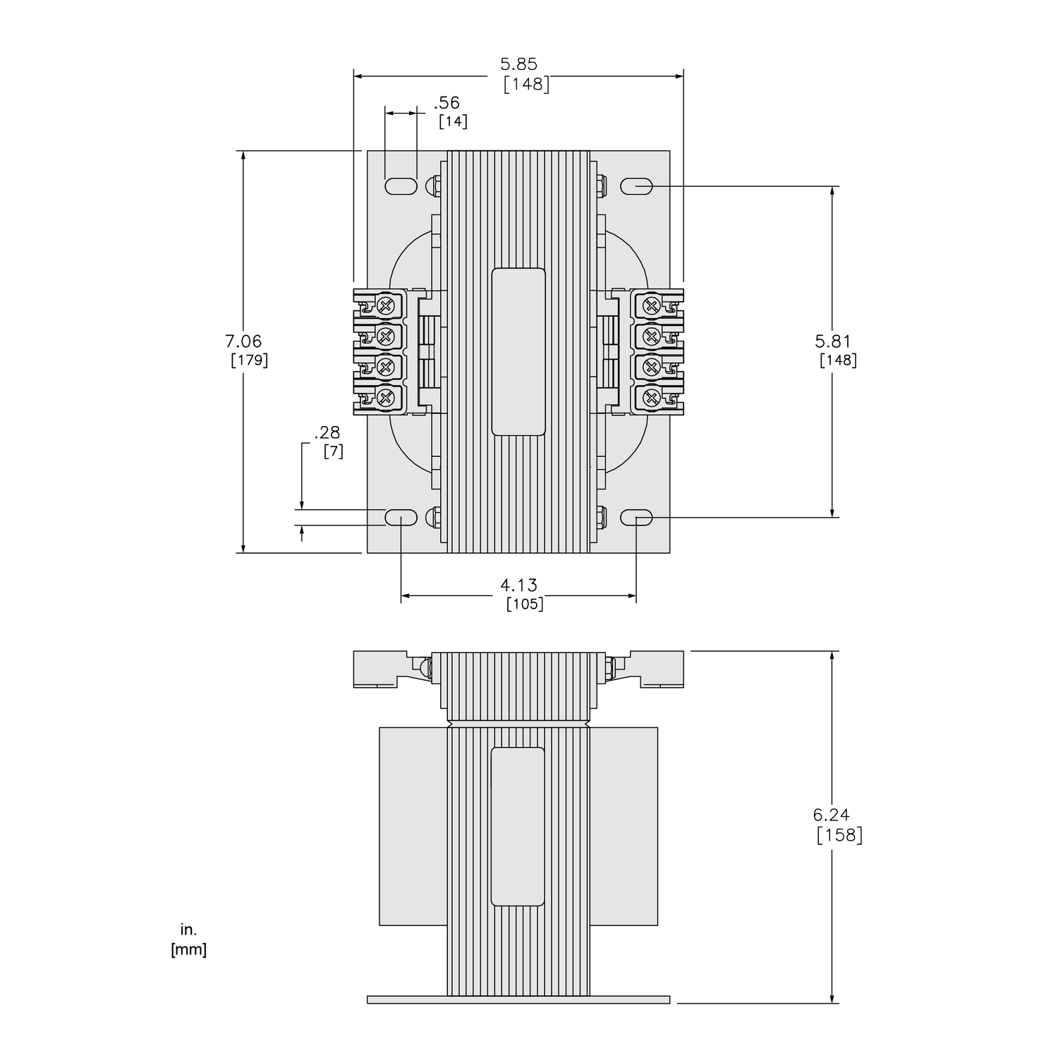 Illustration: Dimensions Drawing 1500VA 9070 Type T Control Power Transformer: 9070T1500D1, D3 ...