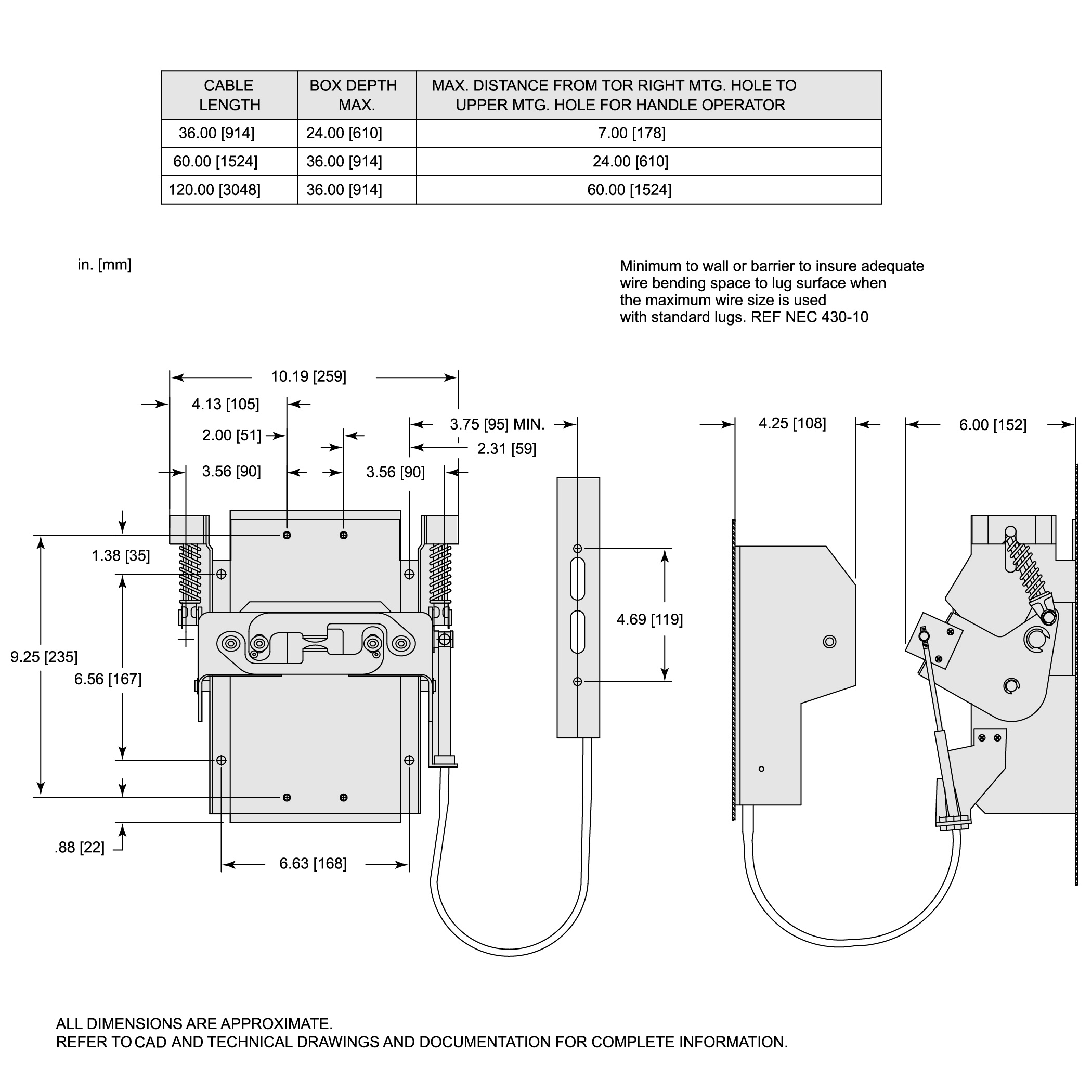Illustration: Dimensions Drawing for 9422CLA10, 9422CLA30, and ...