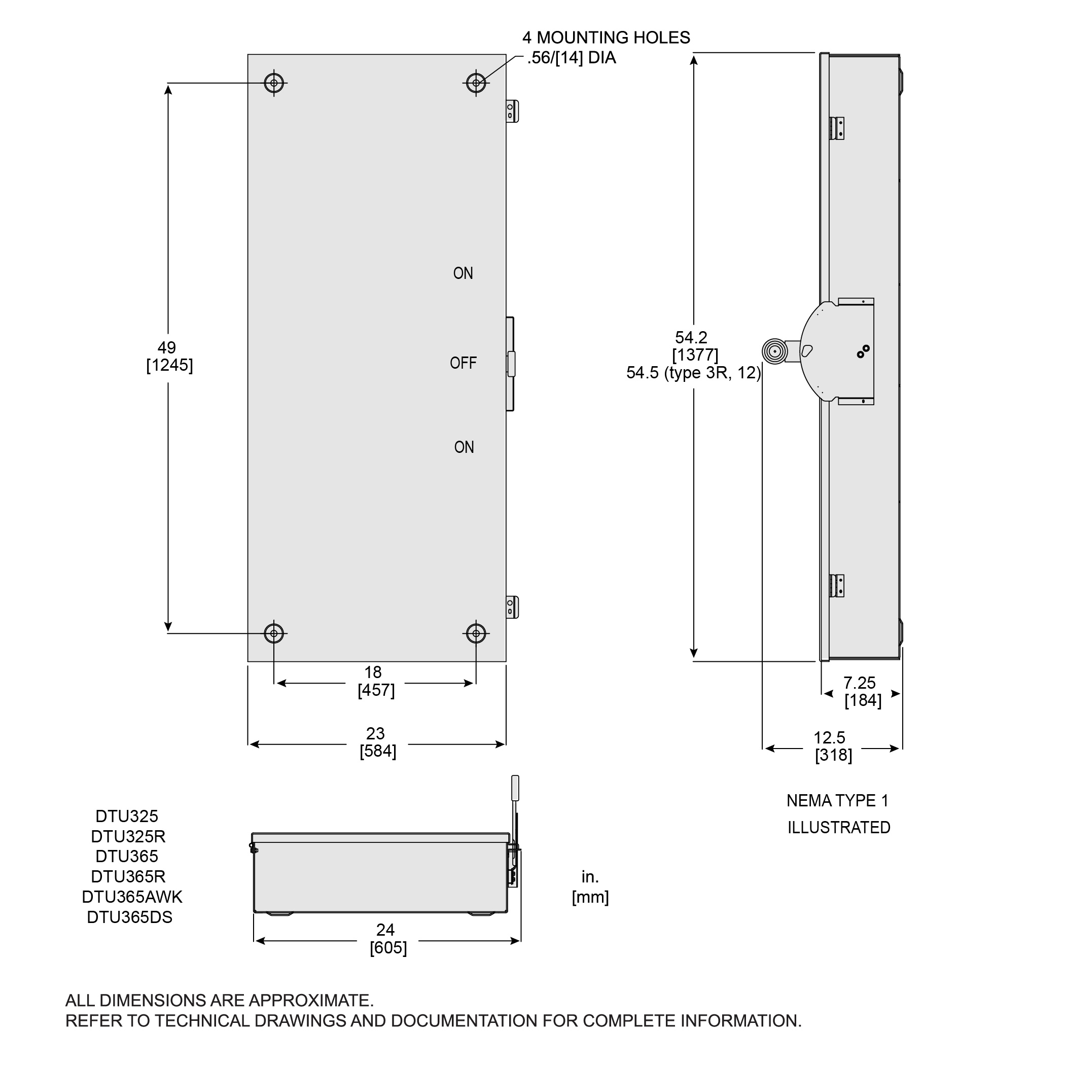 Illustration: Dimensions Drawing for DTU325_ and DTU365_ Double Throw ...