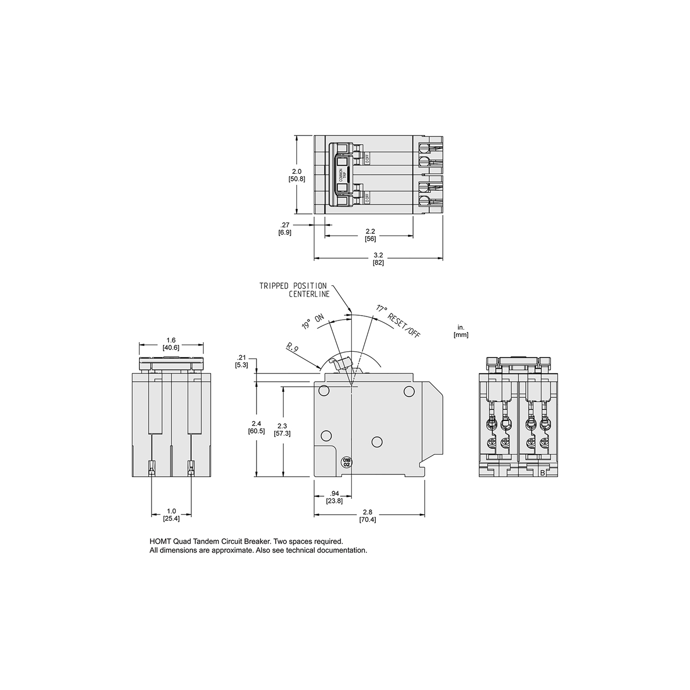 Quad tandem circuit breaker, Homeline, 1 x 2 pole at 20A, 1 x 2 pole at ...