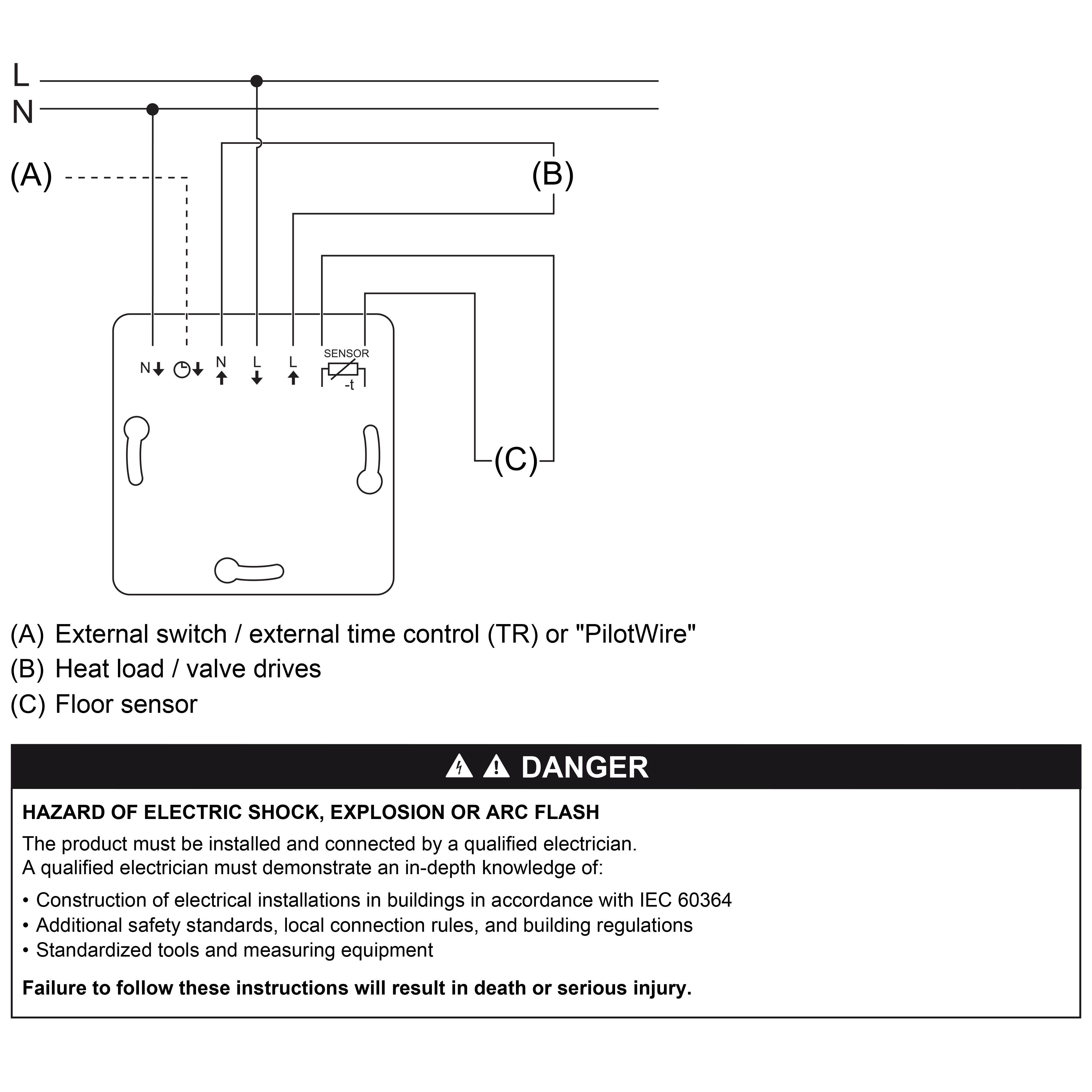 Merten, Programmable universal temperature control unit, wiring diagram ...
