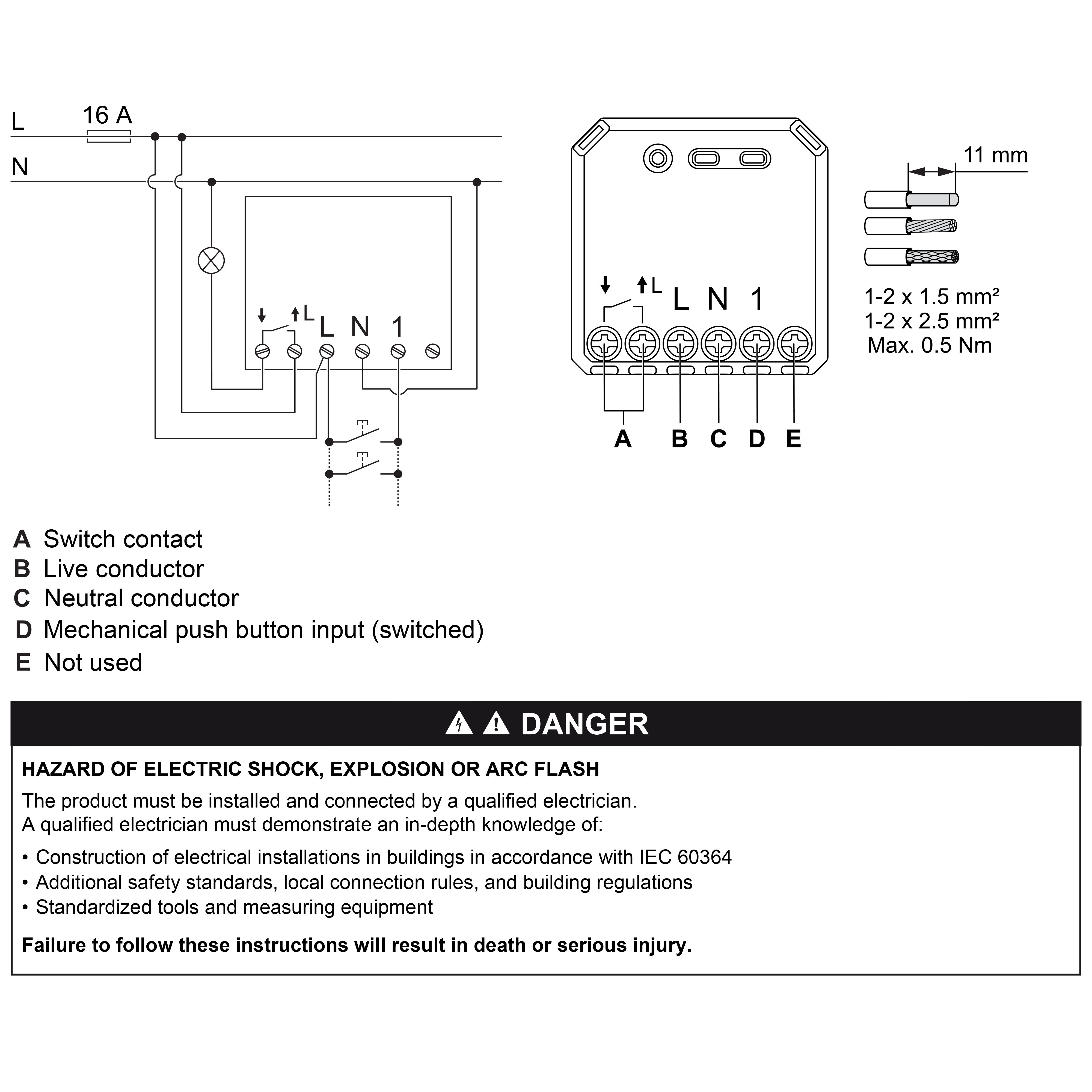 Wiser micro module switch, wiring diagram (en) Technische Zeichnung ...