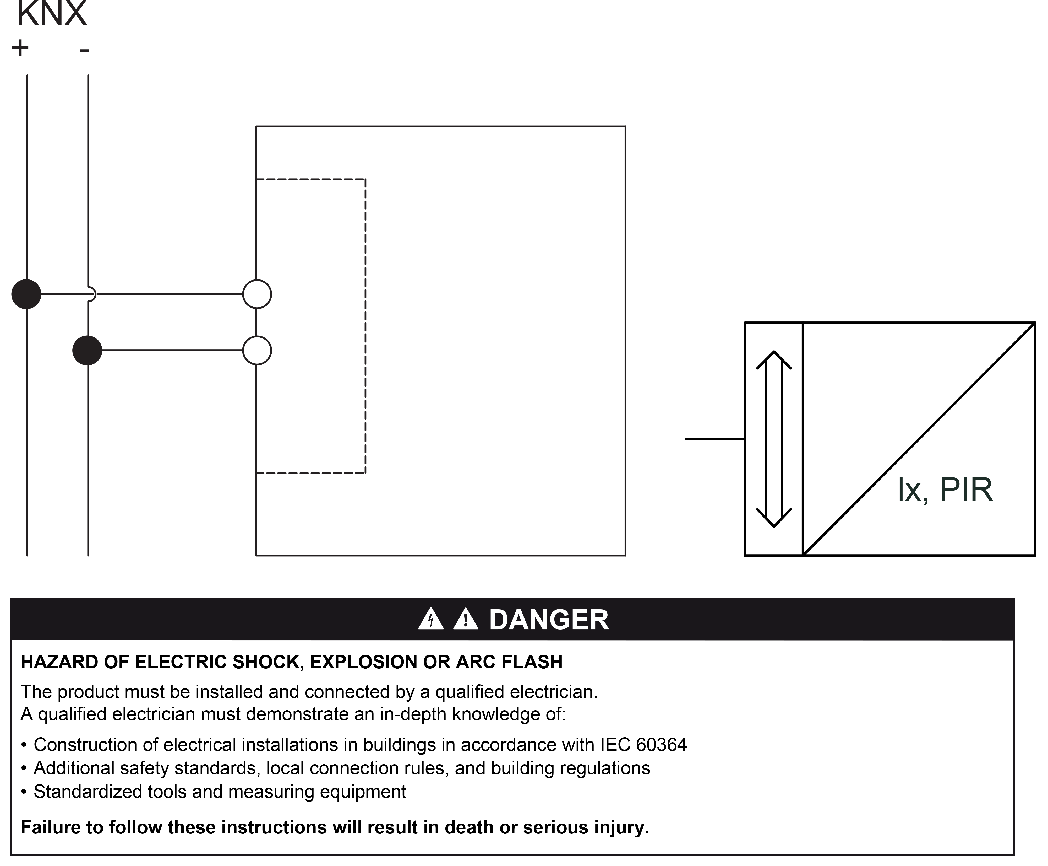 SpaceLogic KNX, PIR, wiring diagram (en) Technical illustration ...