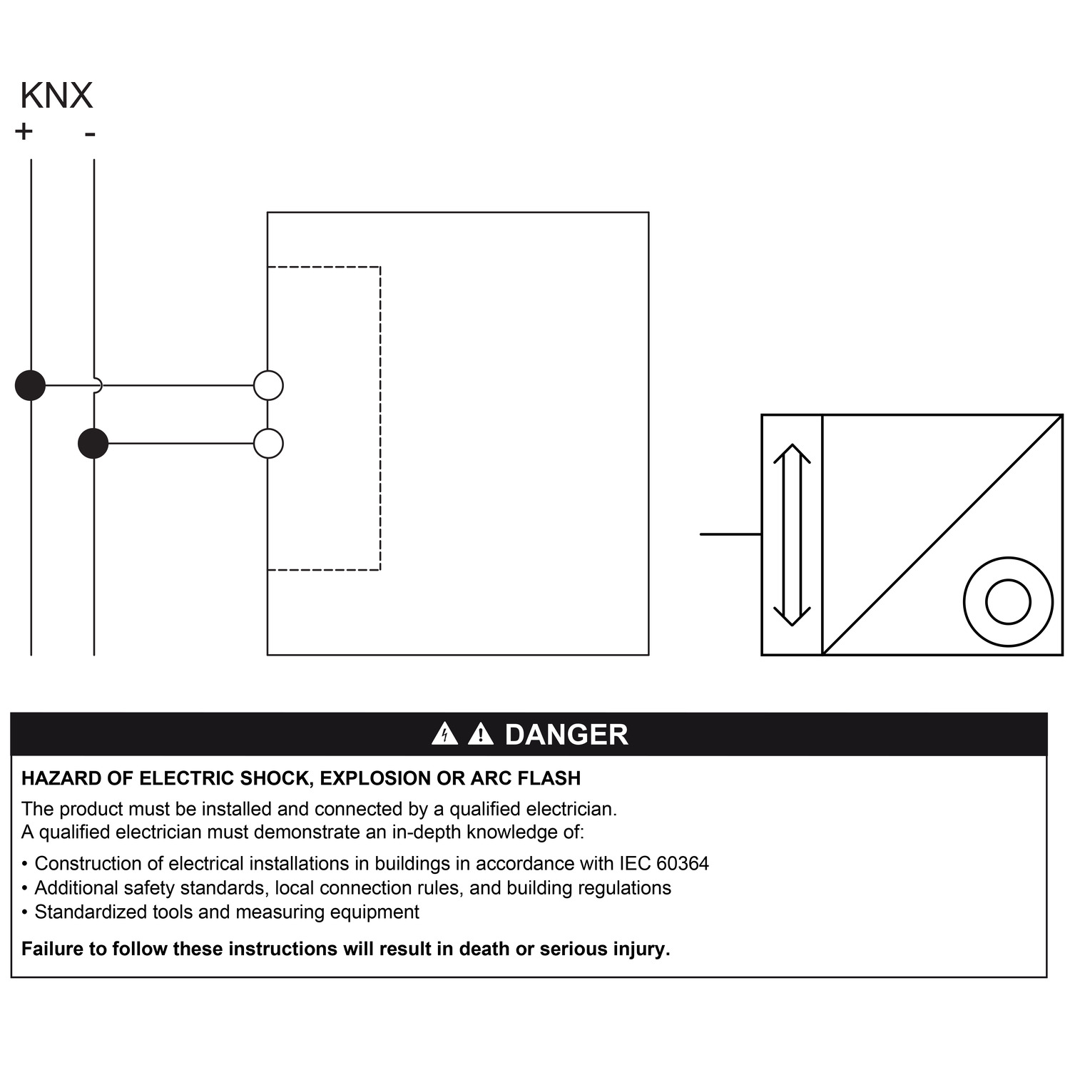 SpaceLogic KNX, push button, wiring diagram (en) Technical illustration ...