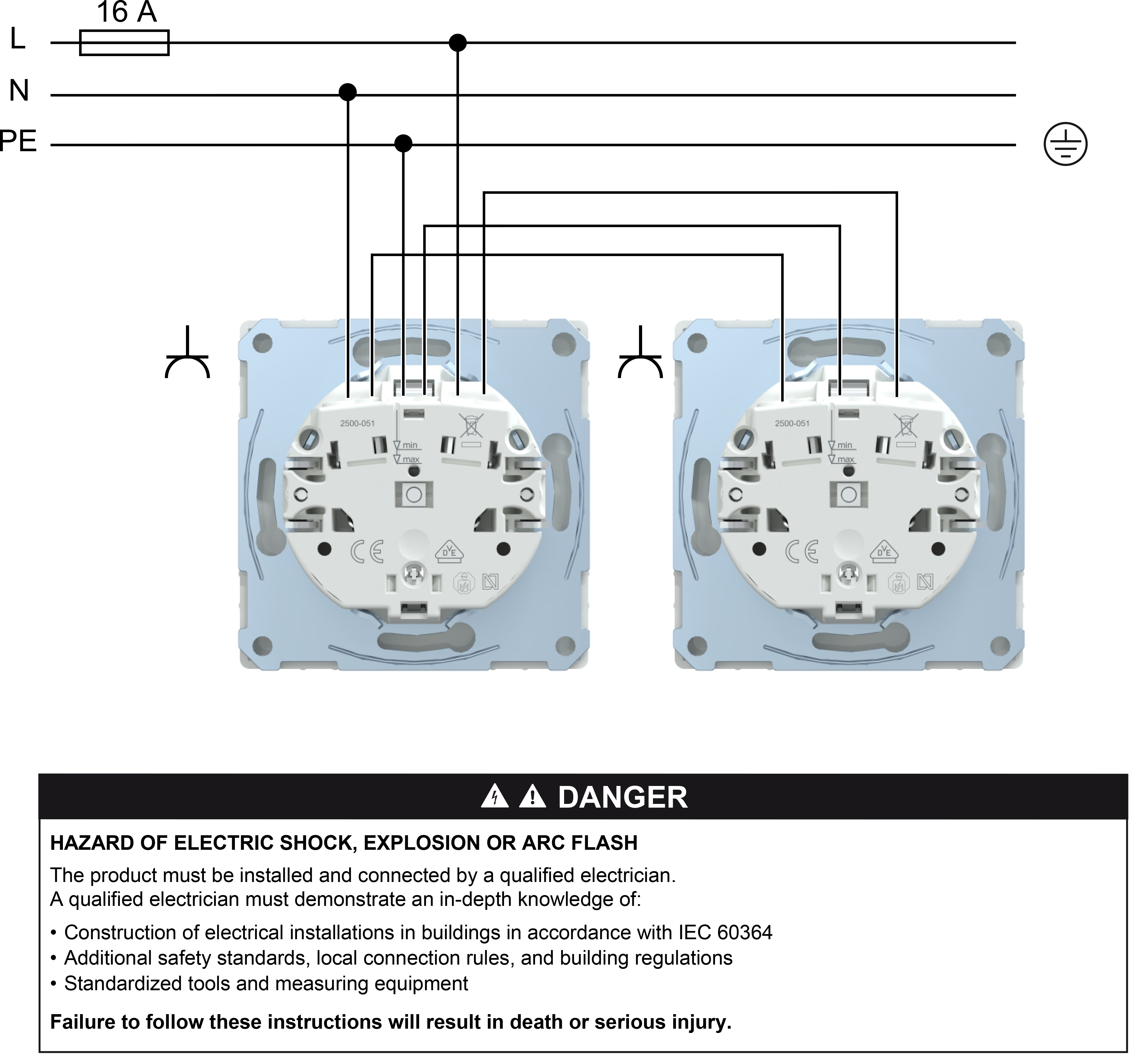 Merten, soccket outlet, wiring diagram (en) Technical illustration ...