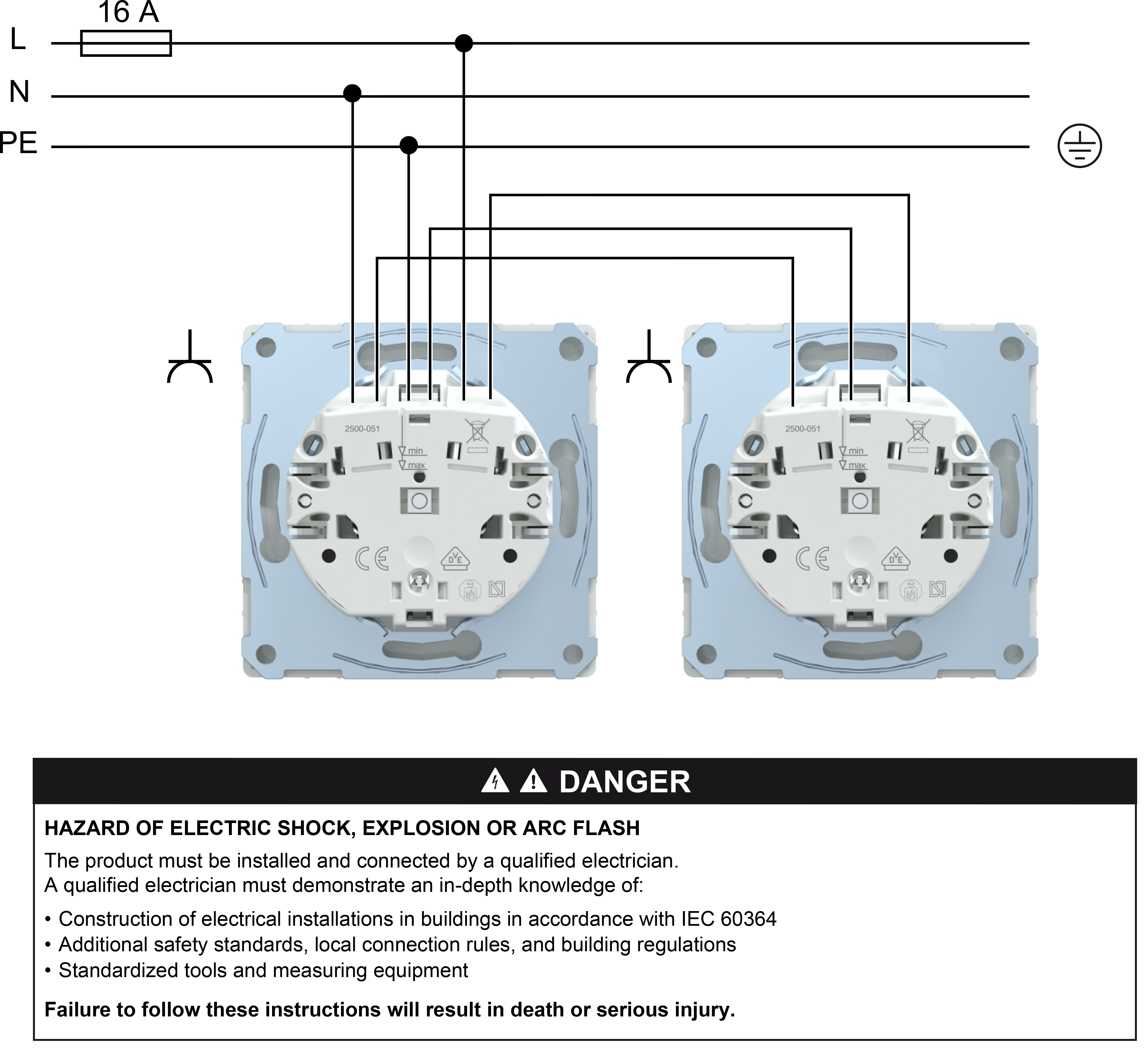 Merten, soccket outlet, wiring diagram (en) Technical illustration ...
