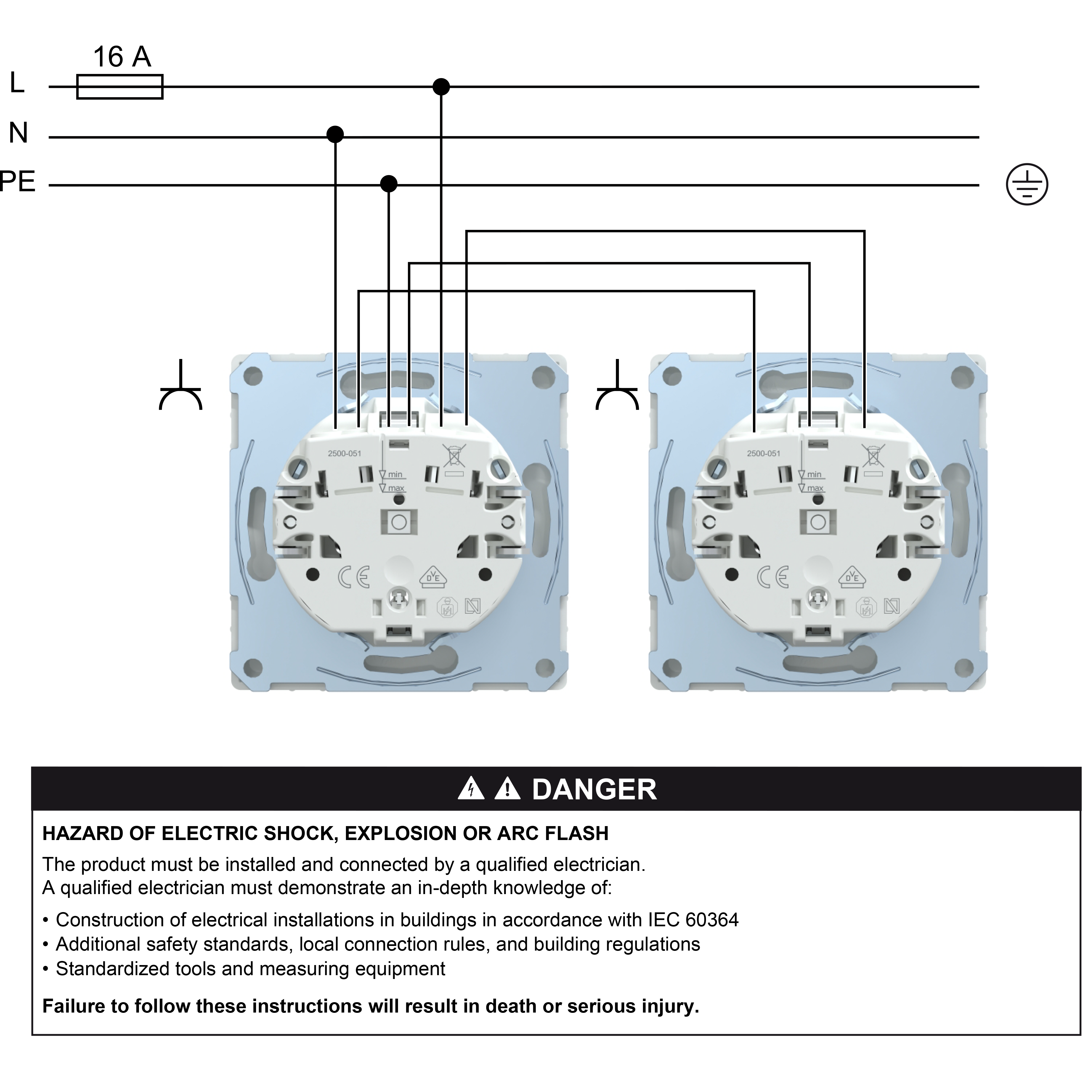 Merten, soccket outlet, wiring diagram (en) Technical illustration ...