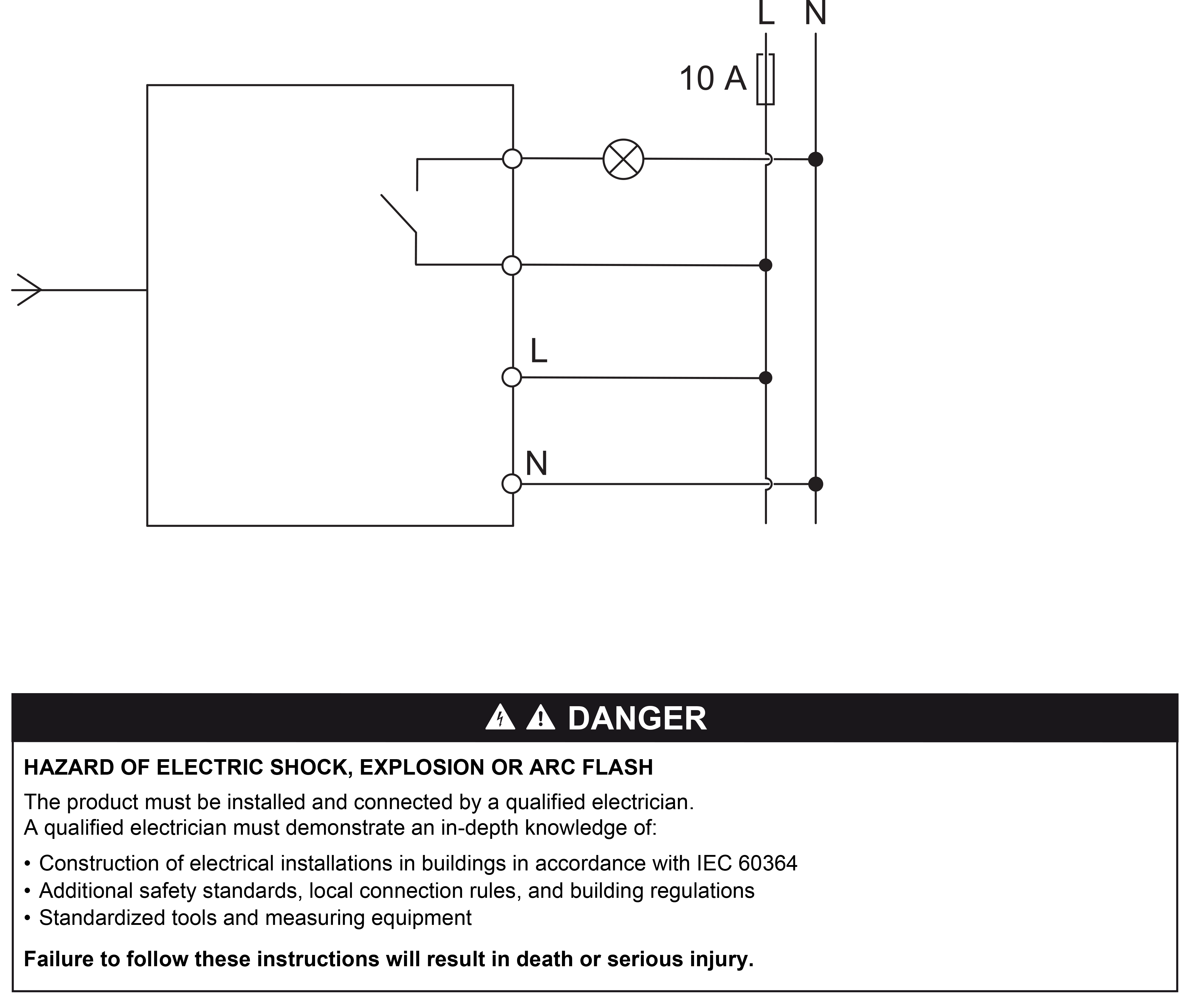 CONNECT radio receiver, flush-mounted, 1-gang switch, wiring diagram ...