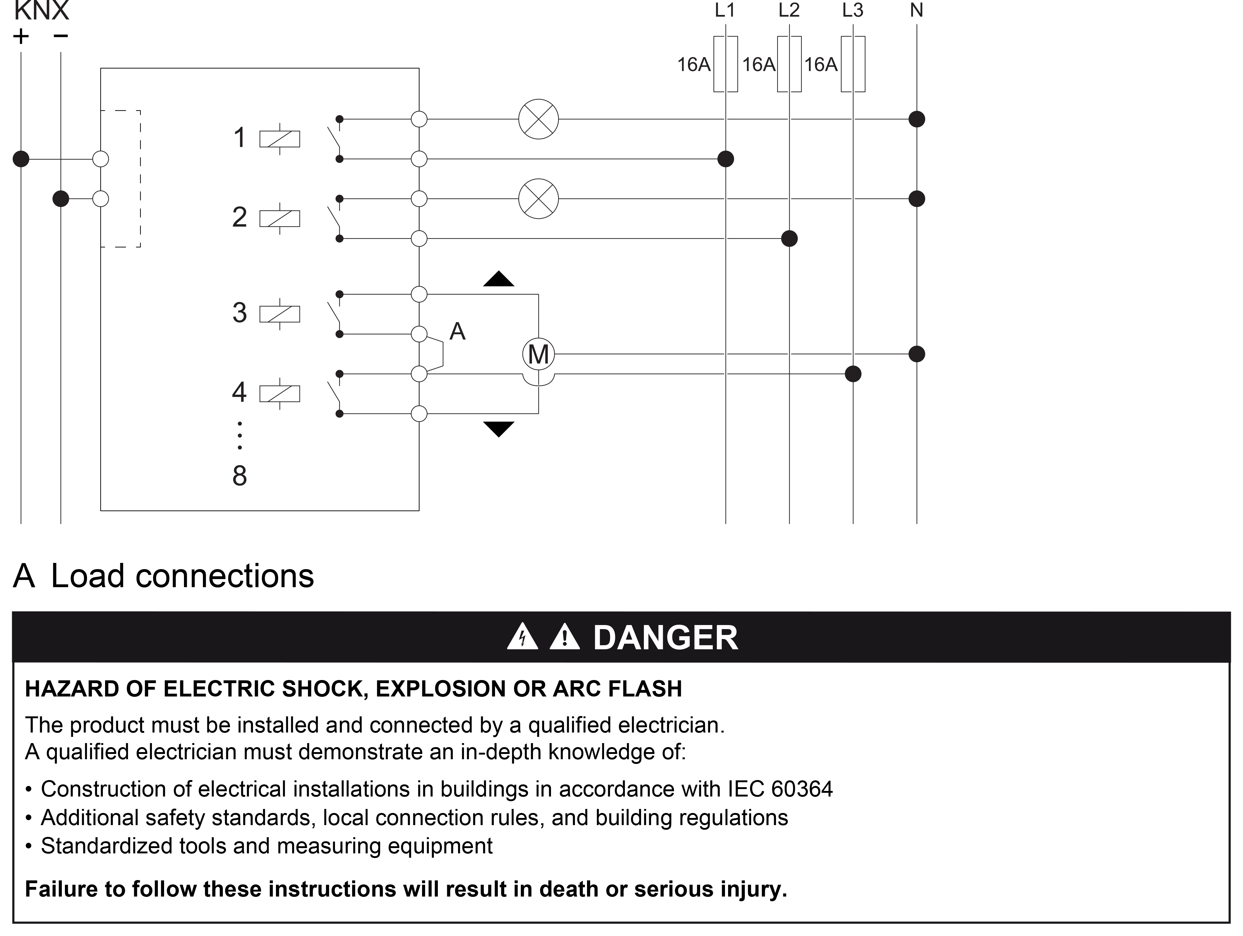 SpaceLogic KNX Switch Blind, wiring diagram (en) Technical illustration ...