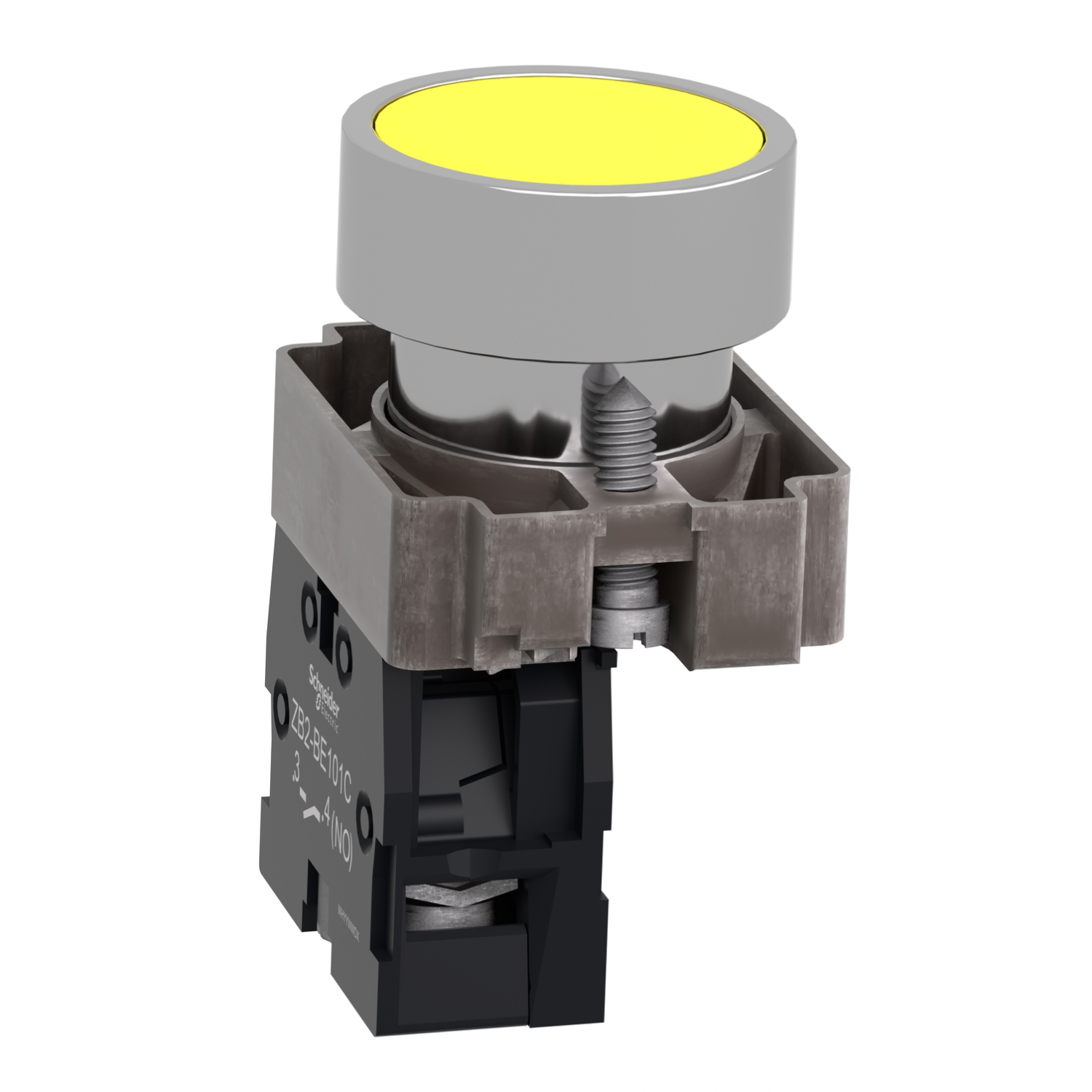 XB2BA51C - Complete push button, Easy Harmony XB2, metal, flush, yellow, 22mm, spring return ...